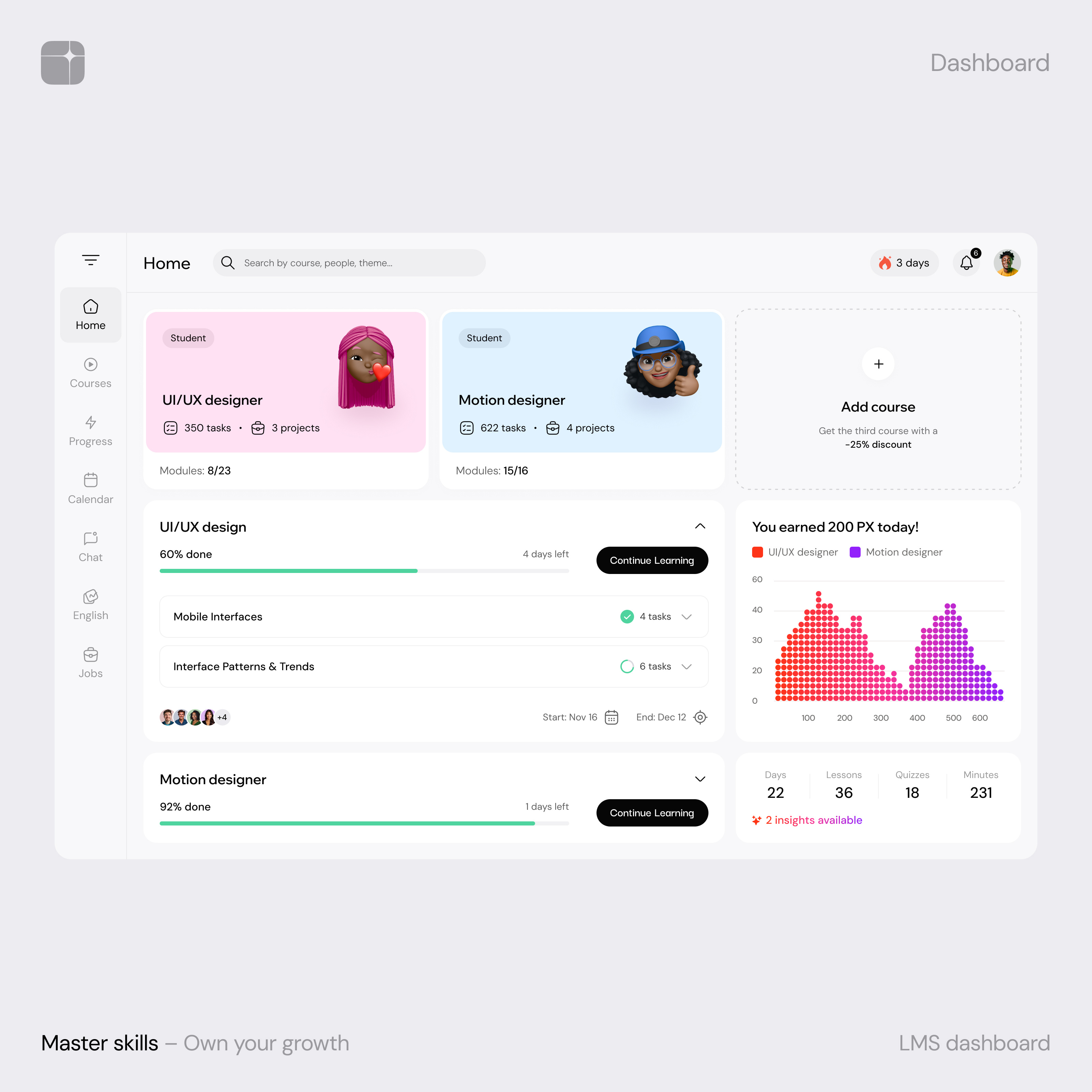 LMS Dashboard Courses by Vlad Tyzun for Radiant Studio on Dribbble