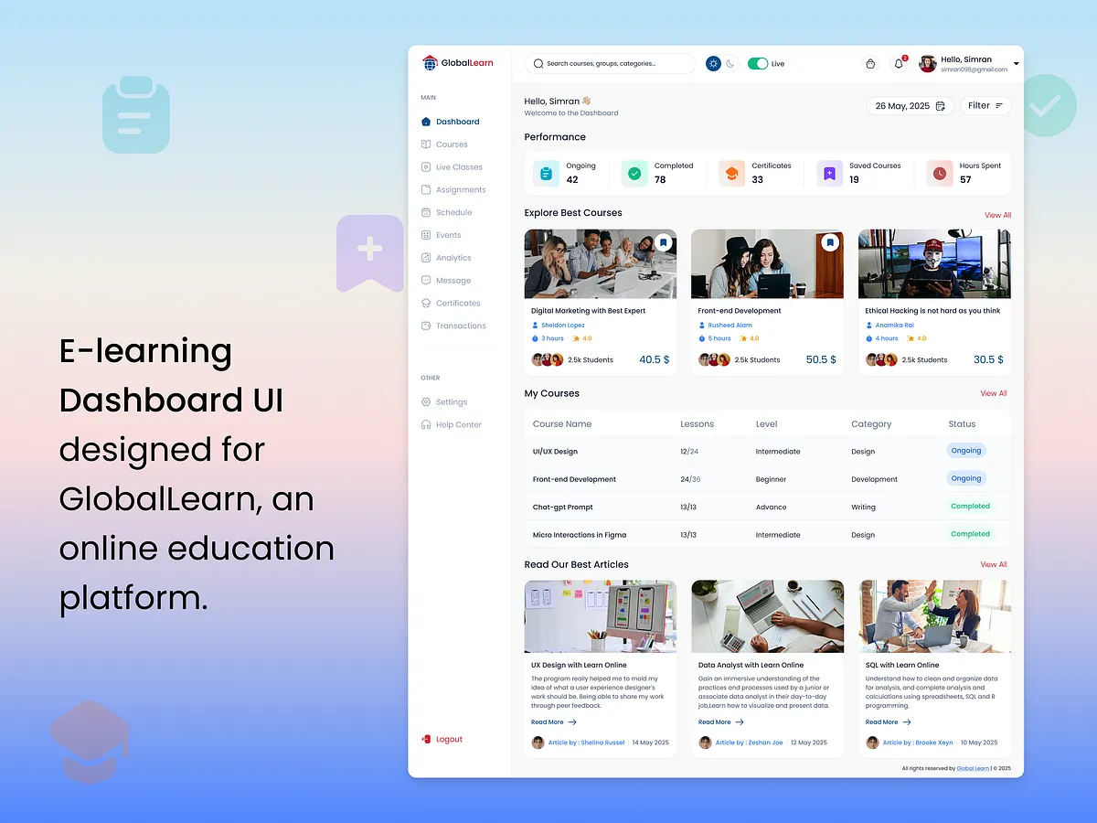 Browse thousands of E Learning Dashboard UI images for design ...