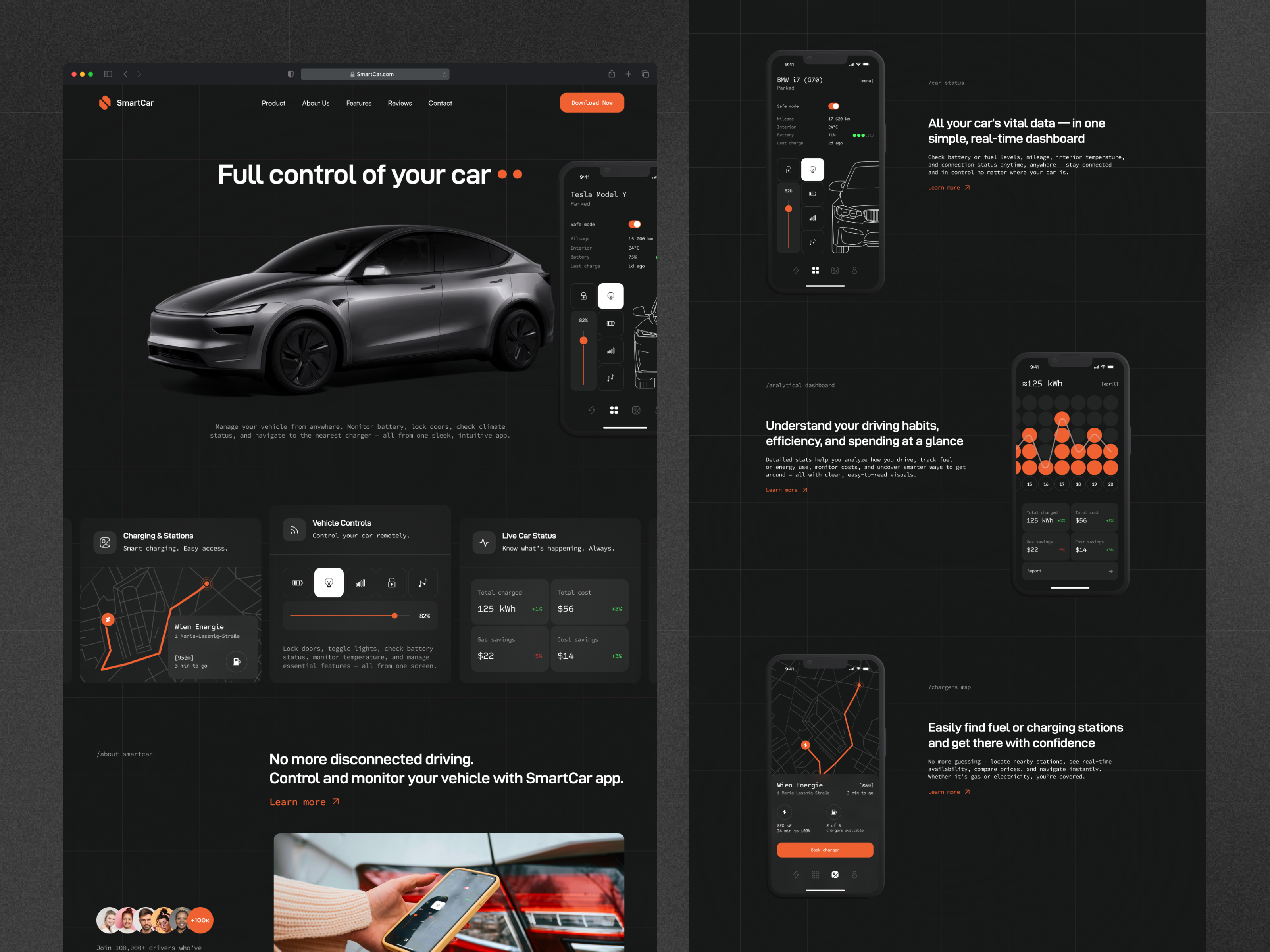 Smart Car Mobile App Landing Page Website Design by Ronas IT | UI/UX ...