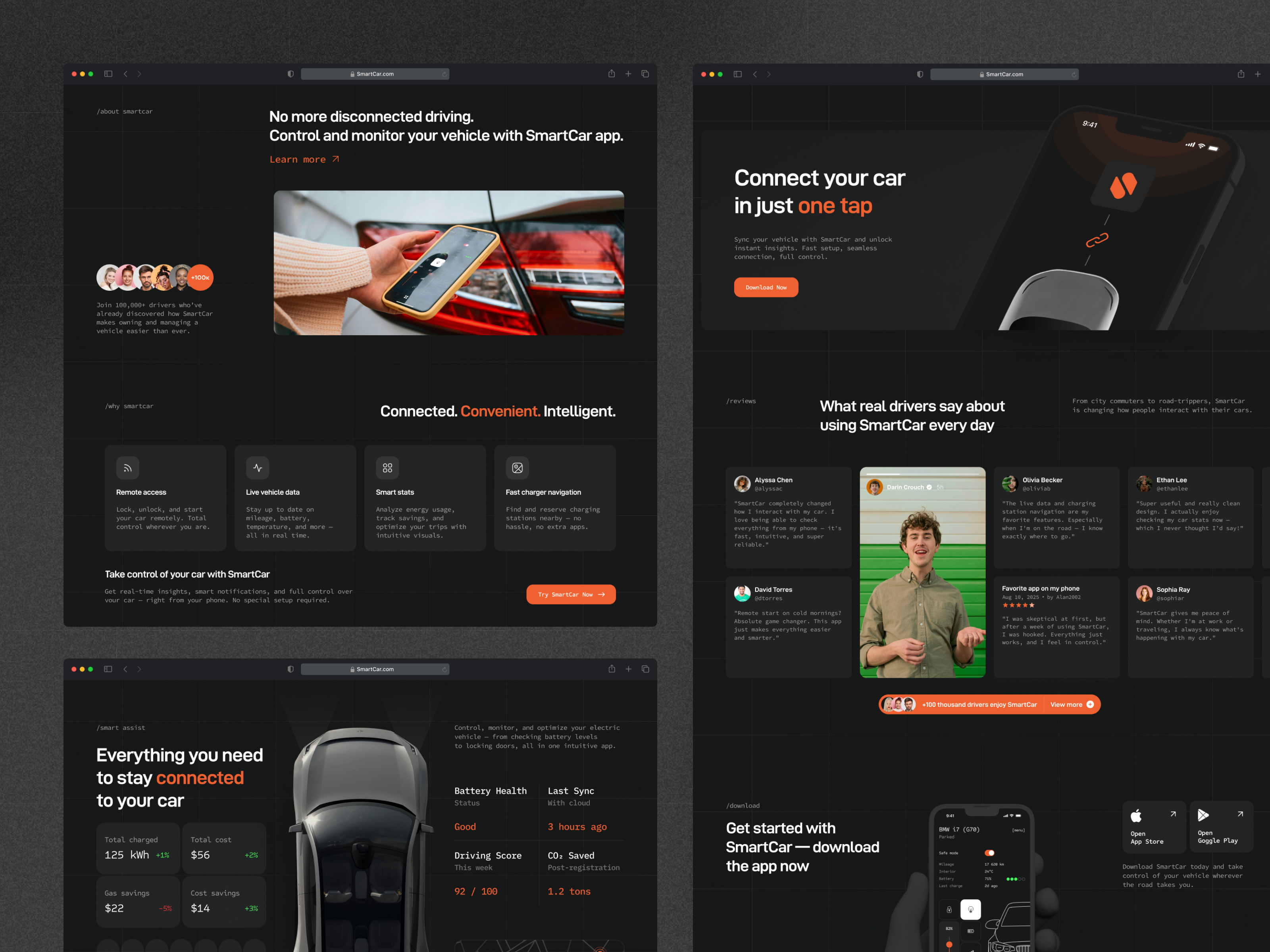 Smart Car Mobile App Landing Page Website Design by Ronas IT | UI/UX ...
