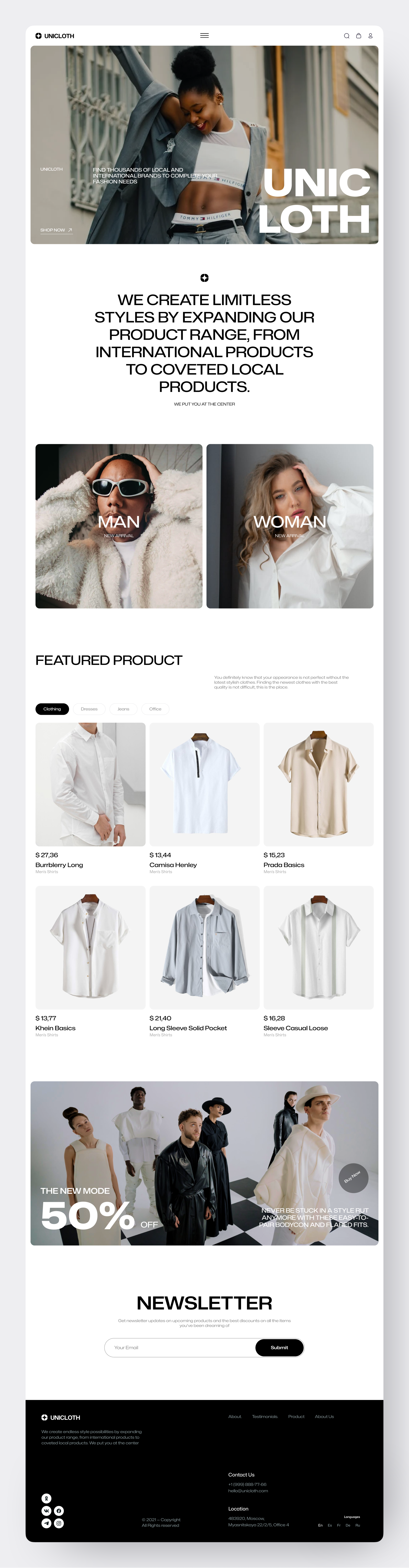Unicloth - Clothing E-Commerce Landing Page by Emily Johansson for ...