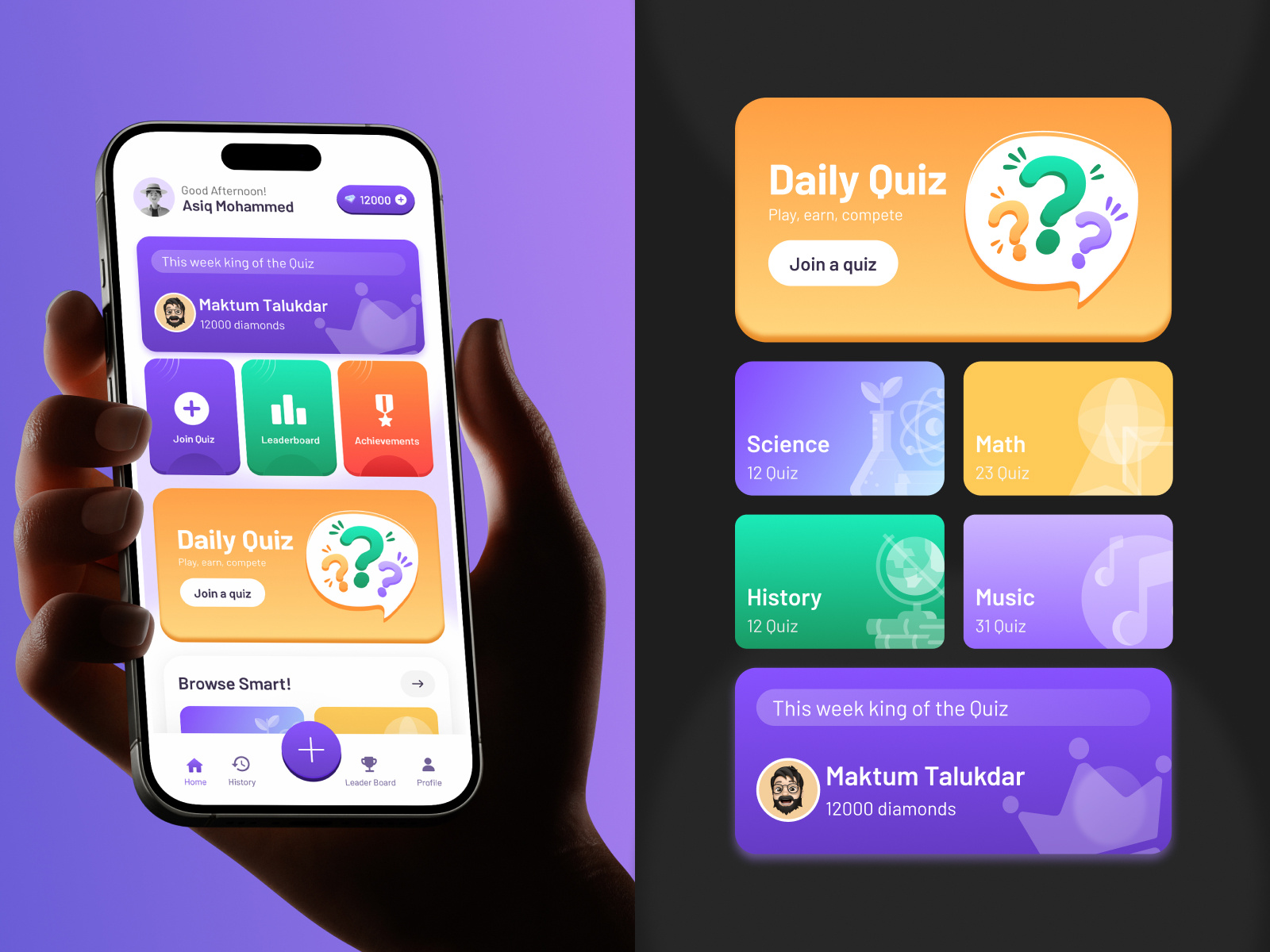 QuizKwik - Trivia Mobile App - Challenge Your Mind Anytime by Asiq M. for Netro Systems on Dribbble