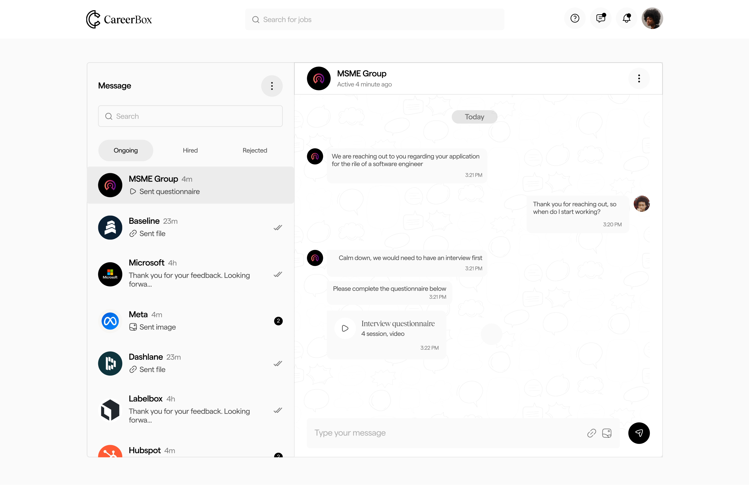 CareerBox - Messaging feature by Habeebah Owojori on Dribbble