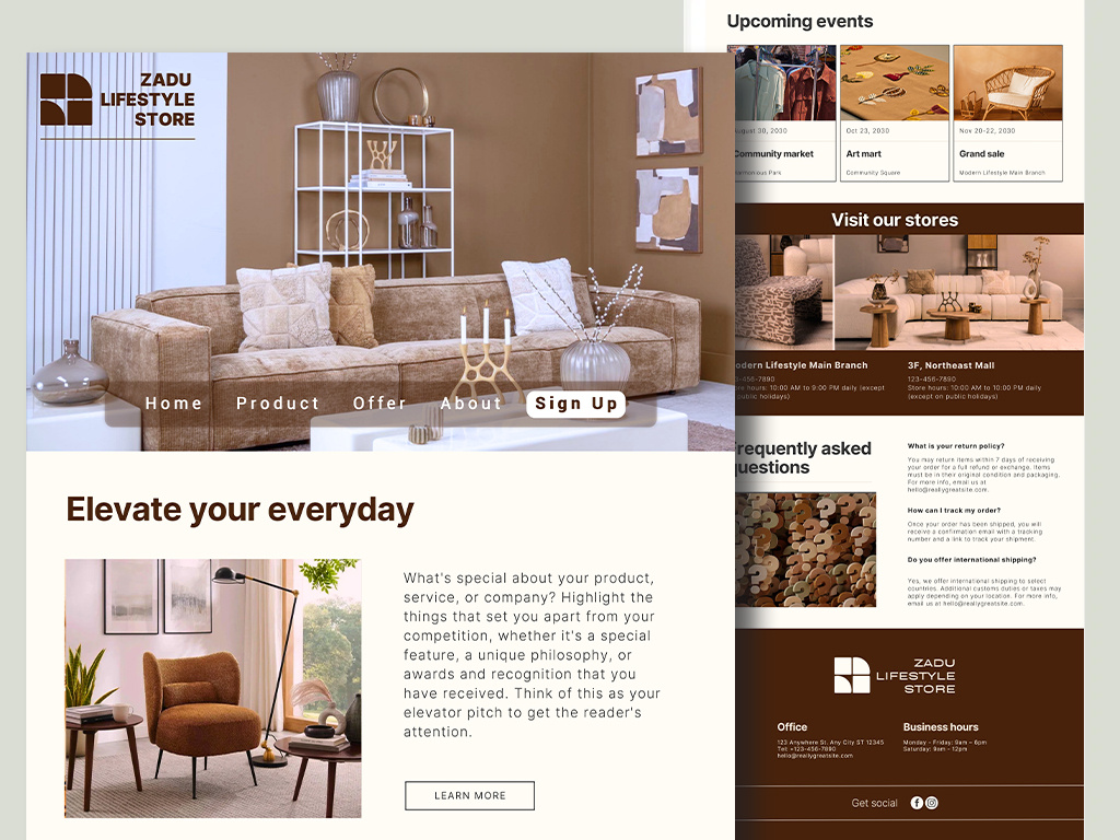 Warm, Minimalist Lifestyle E-commerce Landing page by Zayed Ahmed Zadu ...