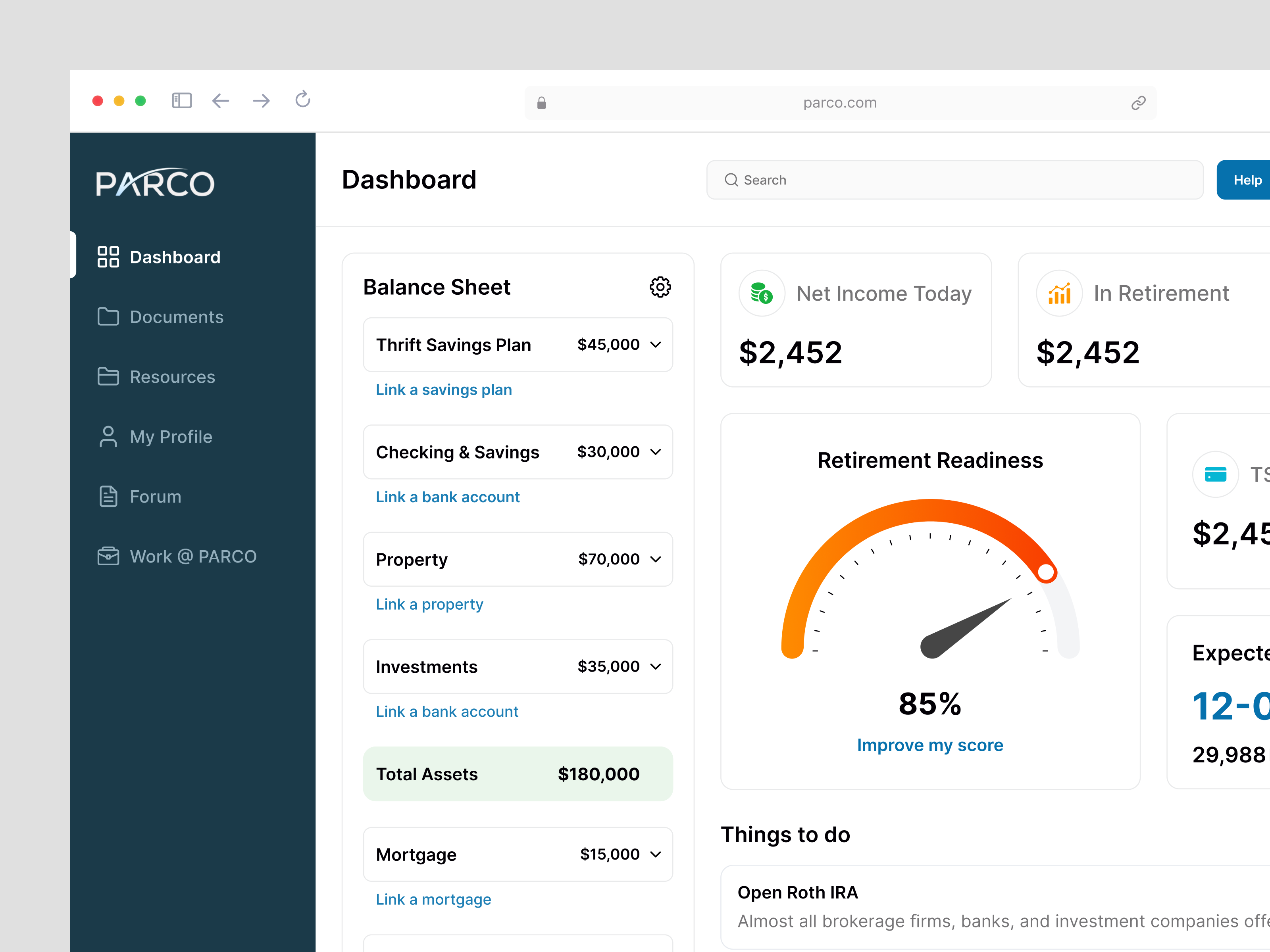 Parco – Retirement Planning & Financial Dashboard by Shahid Miah UI UX Designer for Wavespace ...