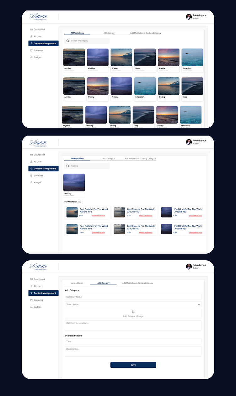 Meditation Mobile App Admin Panel UI by Afridi on Dribbble