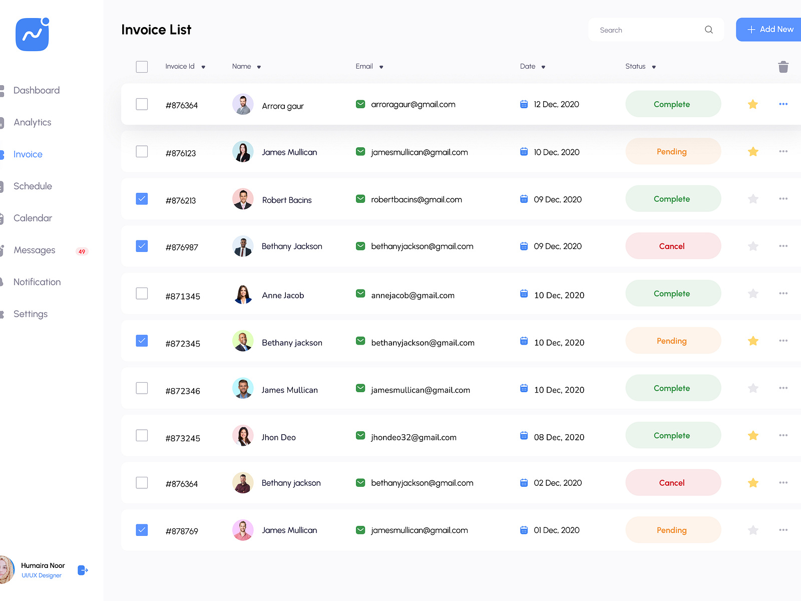 Invoice Dashboard UI by Humaira on Dribbble
