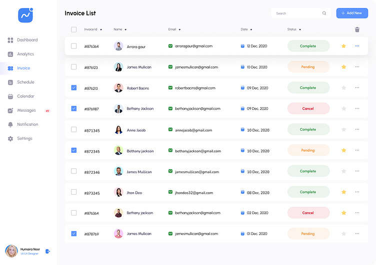 Invoice Dashboard UI by Humaira on Dribbble