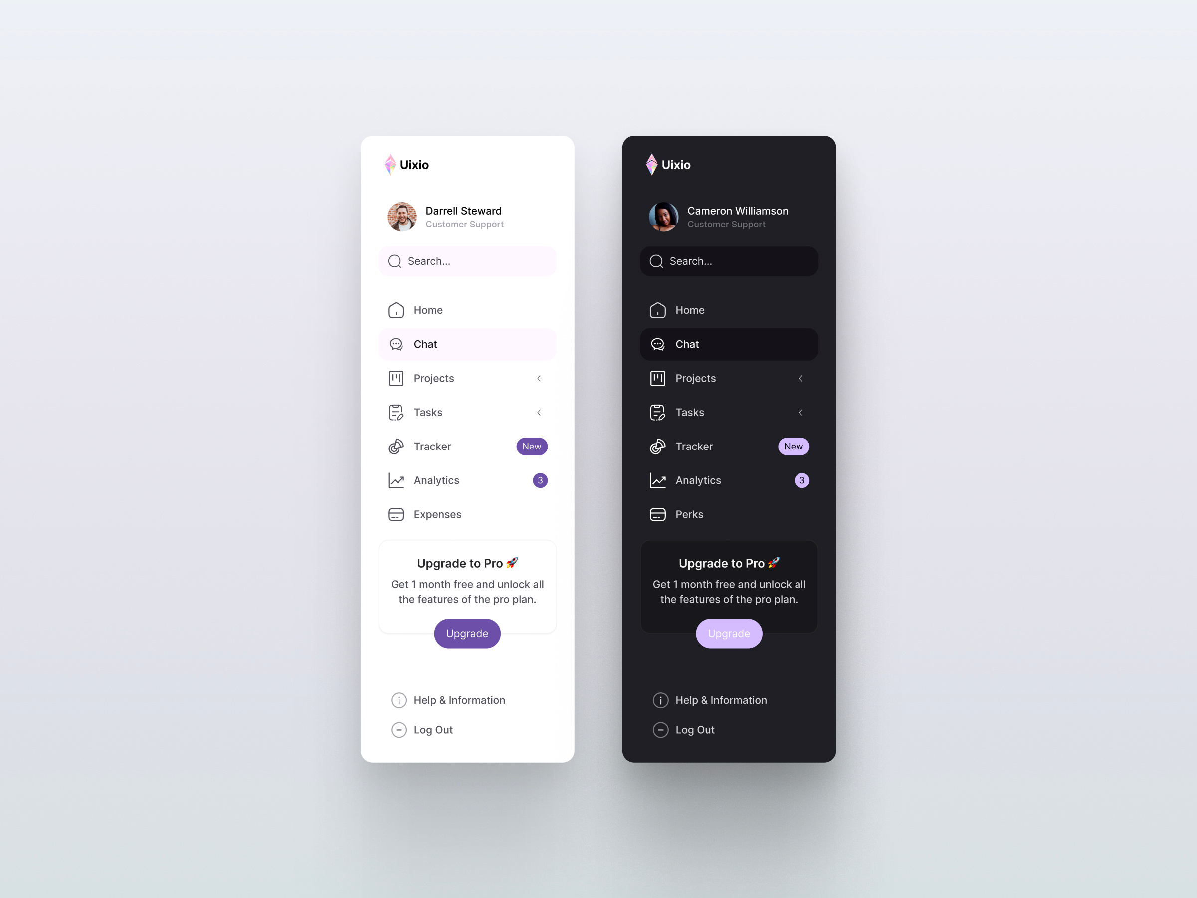 Light & Dark Sidebar UI by şennur oruç on Dribbble