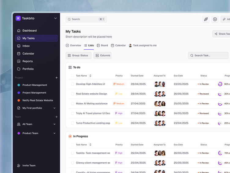 Taskbito - My Tasks lists Dashboard UI by Juyed Ahmed on Dribbble