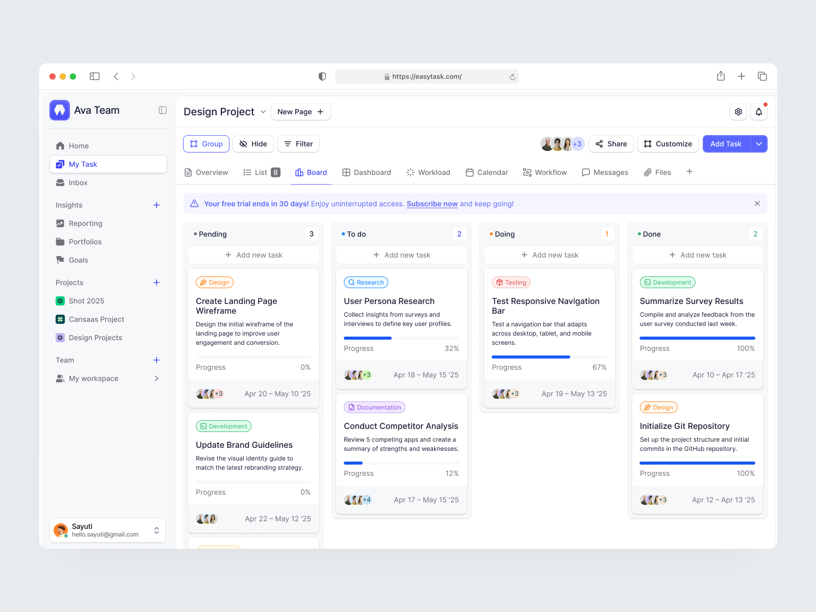 Easytask - Collaborative Task Management Dashboard by Product SAAS for ...