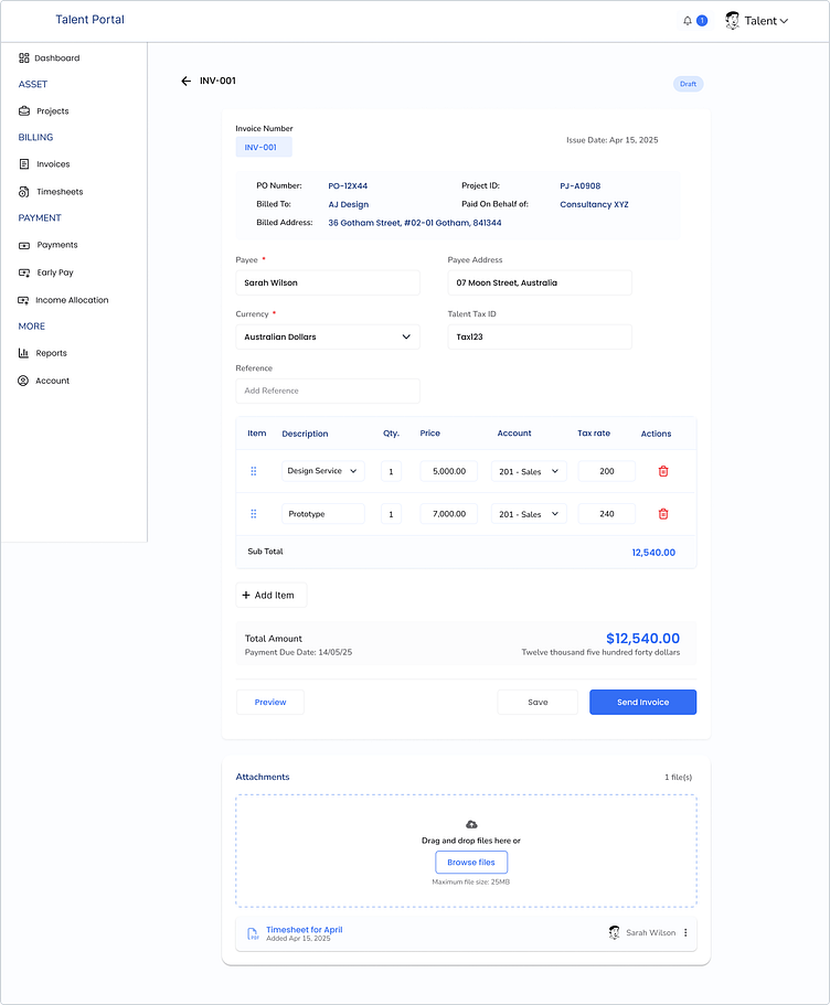 Smart Invoice Generator UI by Amulya Jonnala on Dribbble
