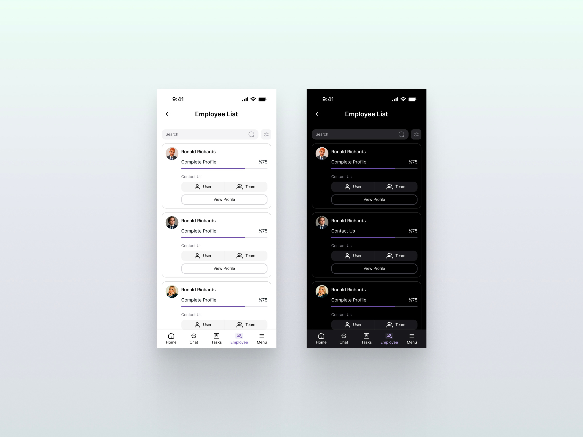 📱 Employee List UI – Light & Dark Mode by şennur oruç on Dribbble