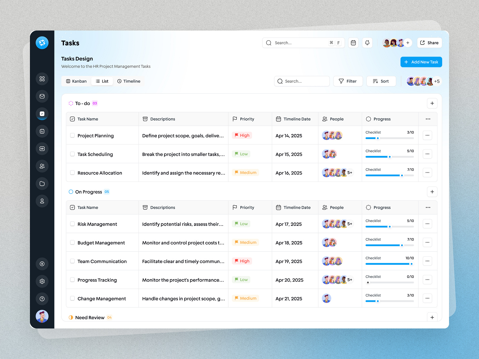 HR Project Management Task List Design by Anuwar Hossen on Dribbble