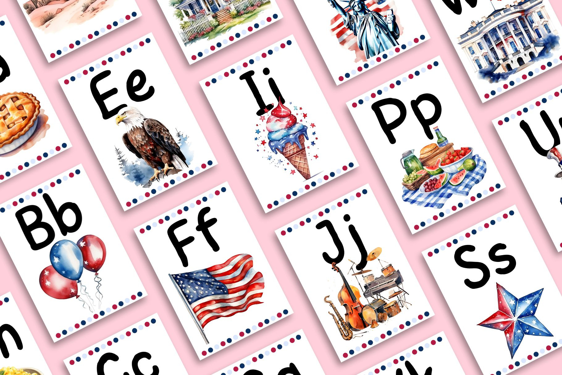4th of July Alphabet Flashcards – Patriotic PNG by Anny Sketches on ...