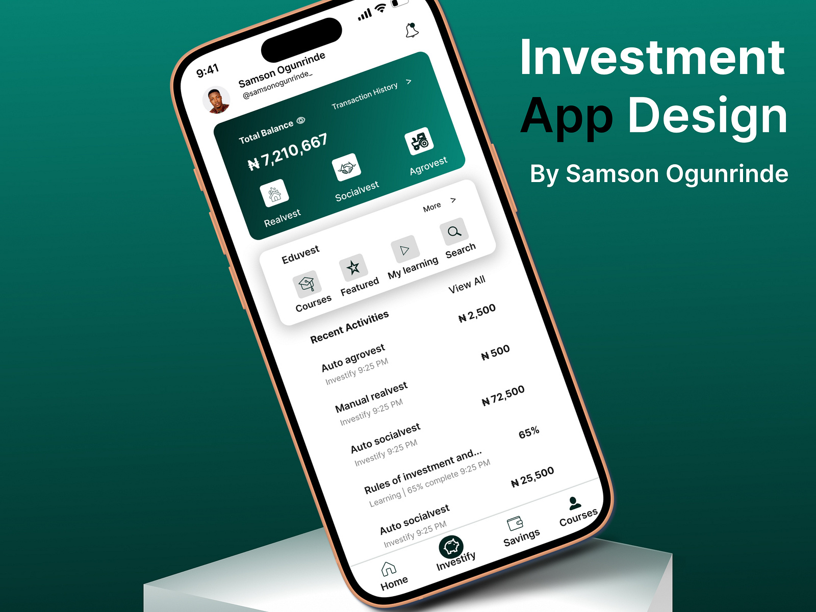 Investment App Design by samson ogunrinde on Dribbble