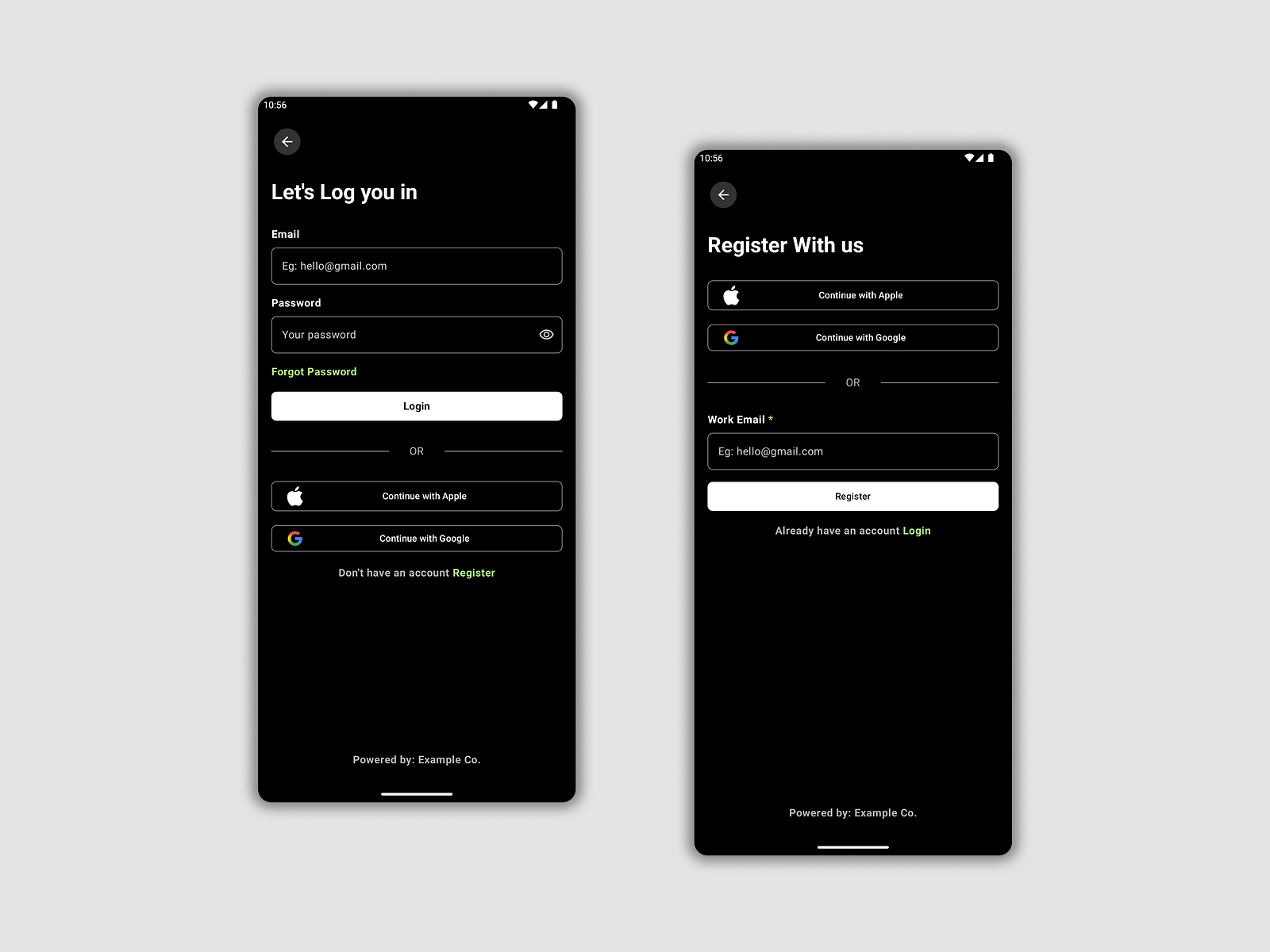 Elegant Dark Mode Login & Registration UI – Android App Design by Aditya on Dribbble
