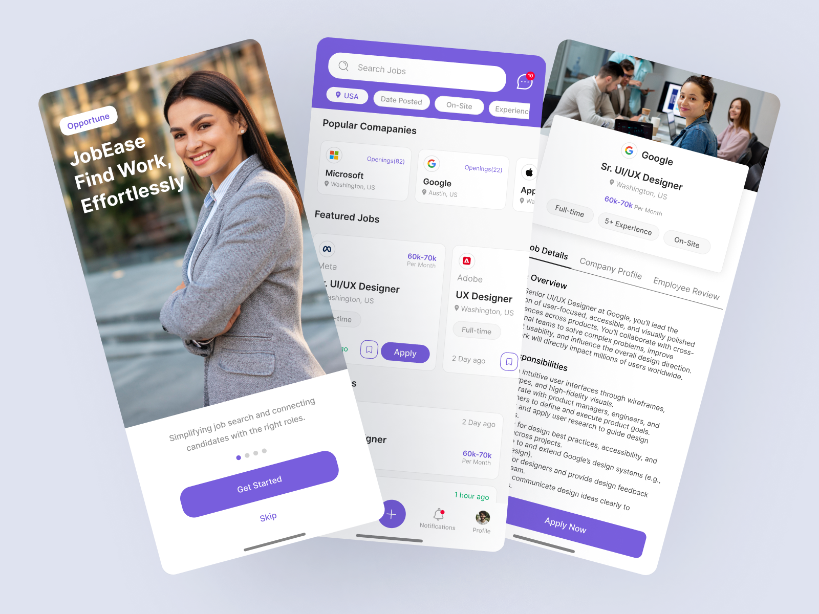 Opportune - Job Seraching App MockUp by vinayak k kumar on Dribbble