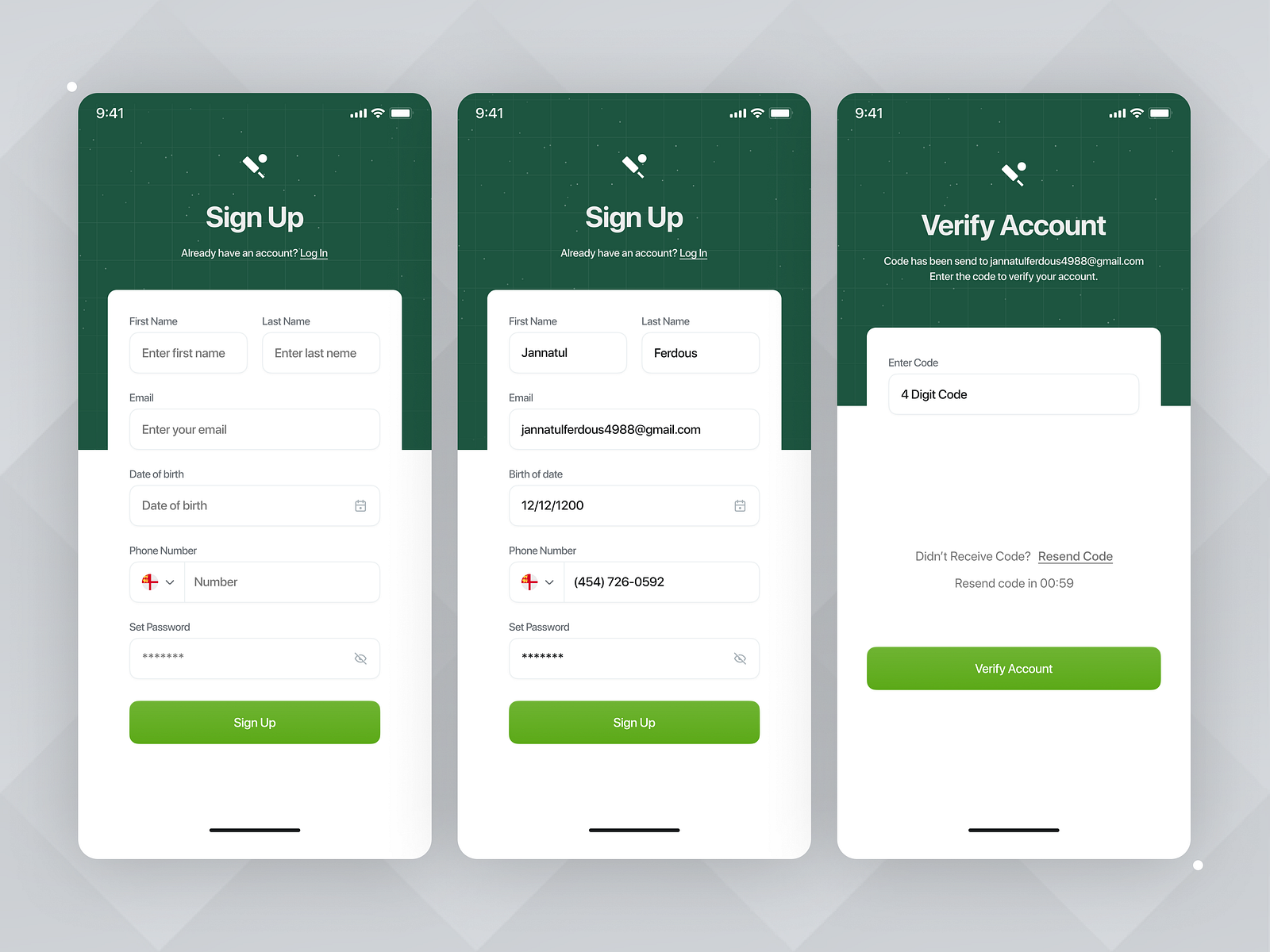 Sign up Flow by Jannatul Ferdous on Dribbble