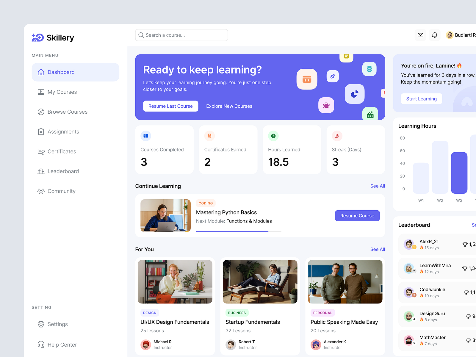 Online Course Dashboard by Budiarti R. on Dribbble