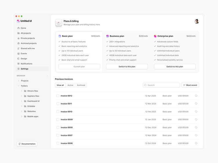 Plans & billing — Untitled UI by Jordan Hughes® on Dribbble