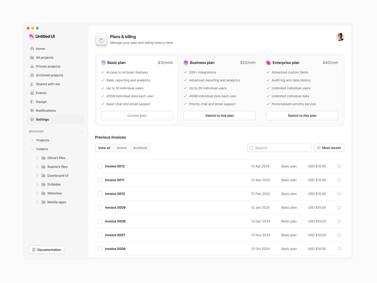 Billing settings page — Untitled UI by Jordan Hughes® on Dribbble