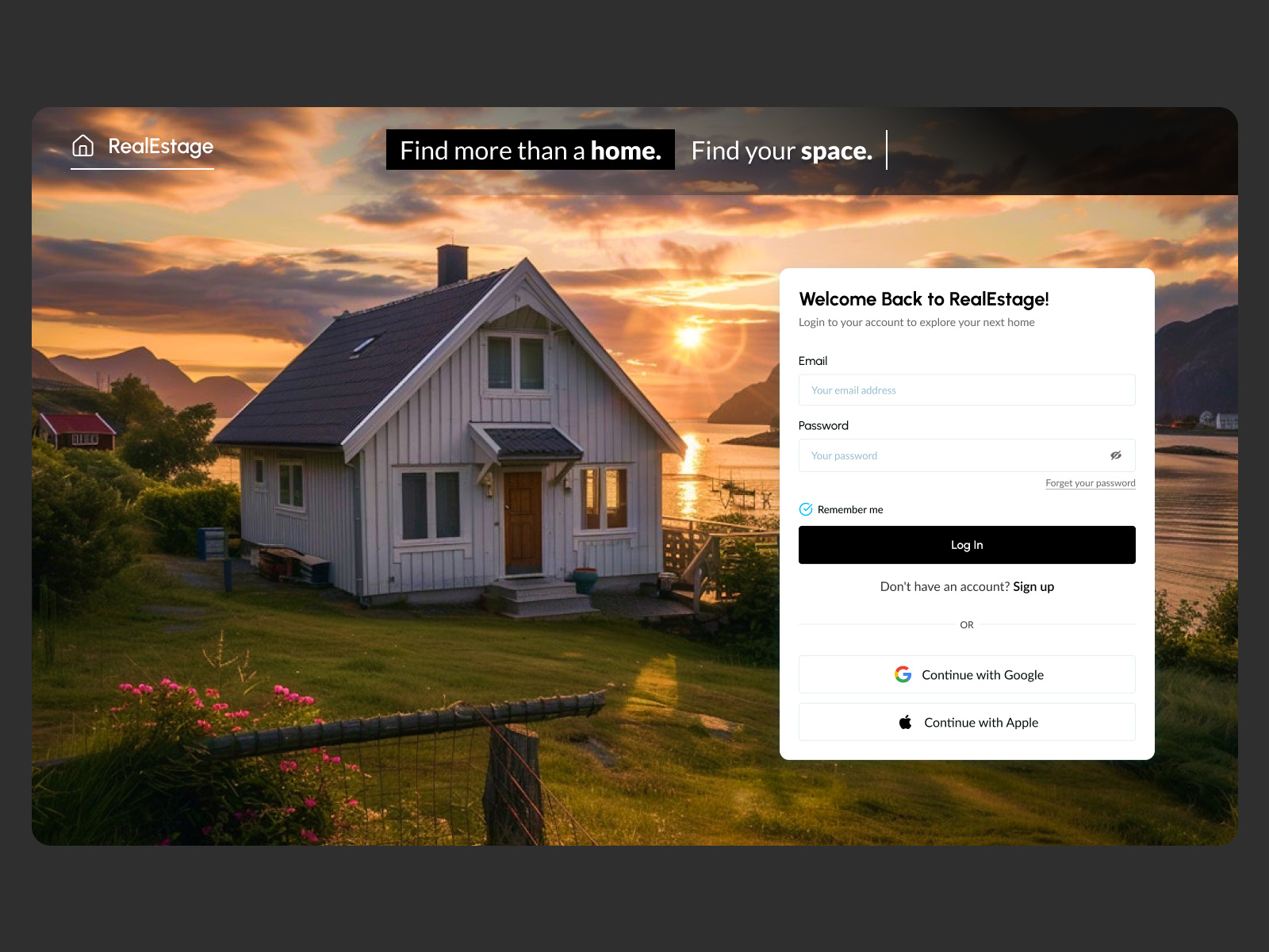 Minimal login UI for Real Estate platform - Login page by Keyur ...