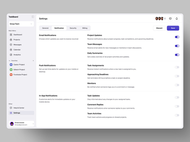 Taskboard Notification Settings UI Design by Ogechi Ejikah on Dribbble