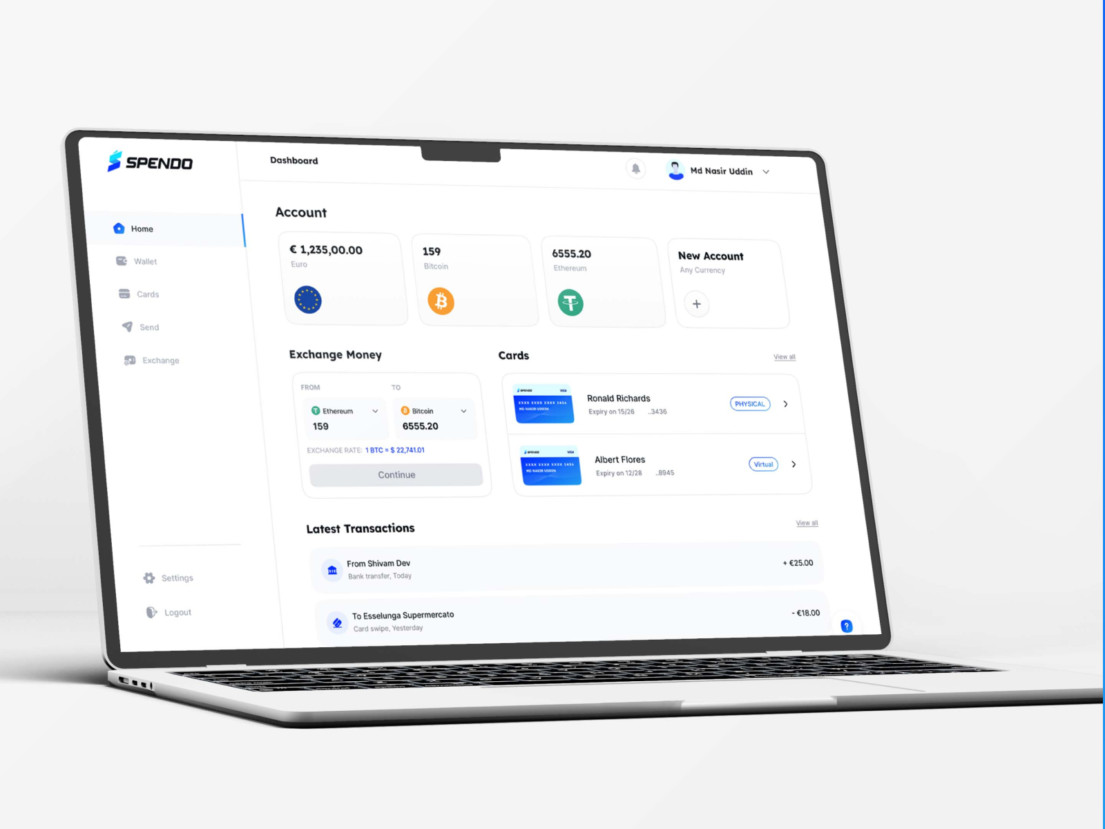 Digital Wallets & Crypto Exchange - Spendo by Nasir Uddin on Dribbble