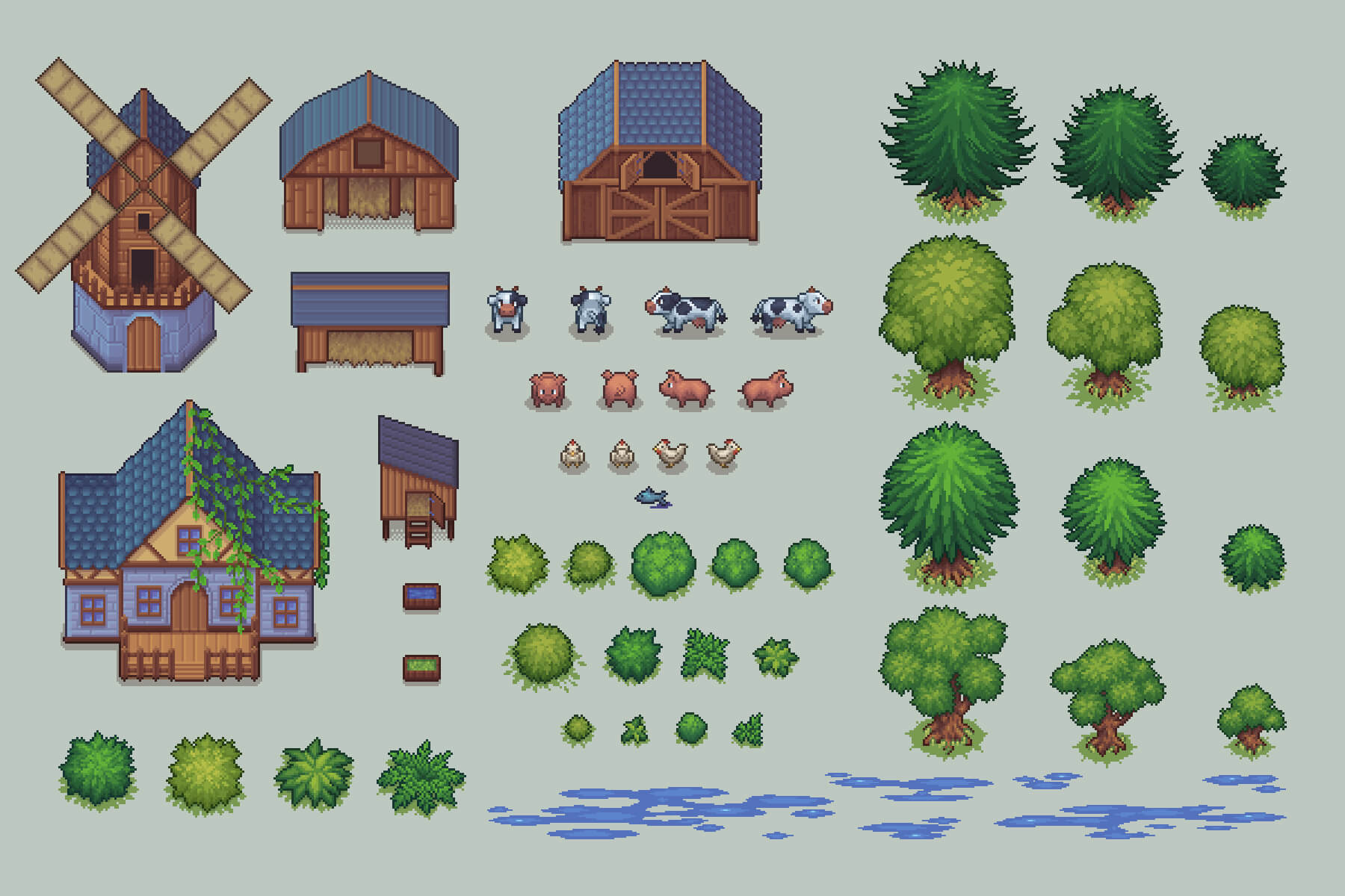 Top-Down Farm with Animals Pixel Art Asset Pack by 2D Game Assets on ...