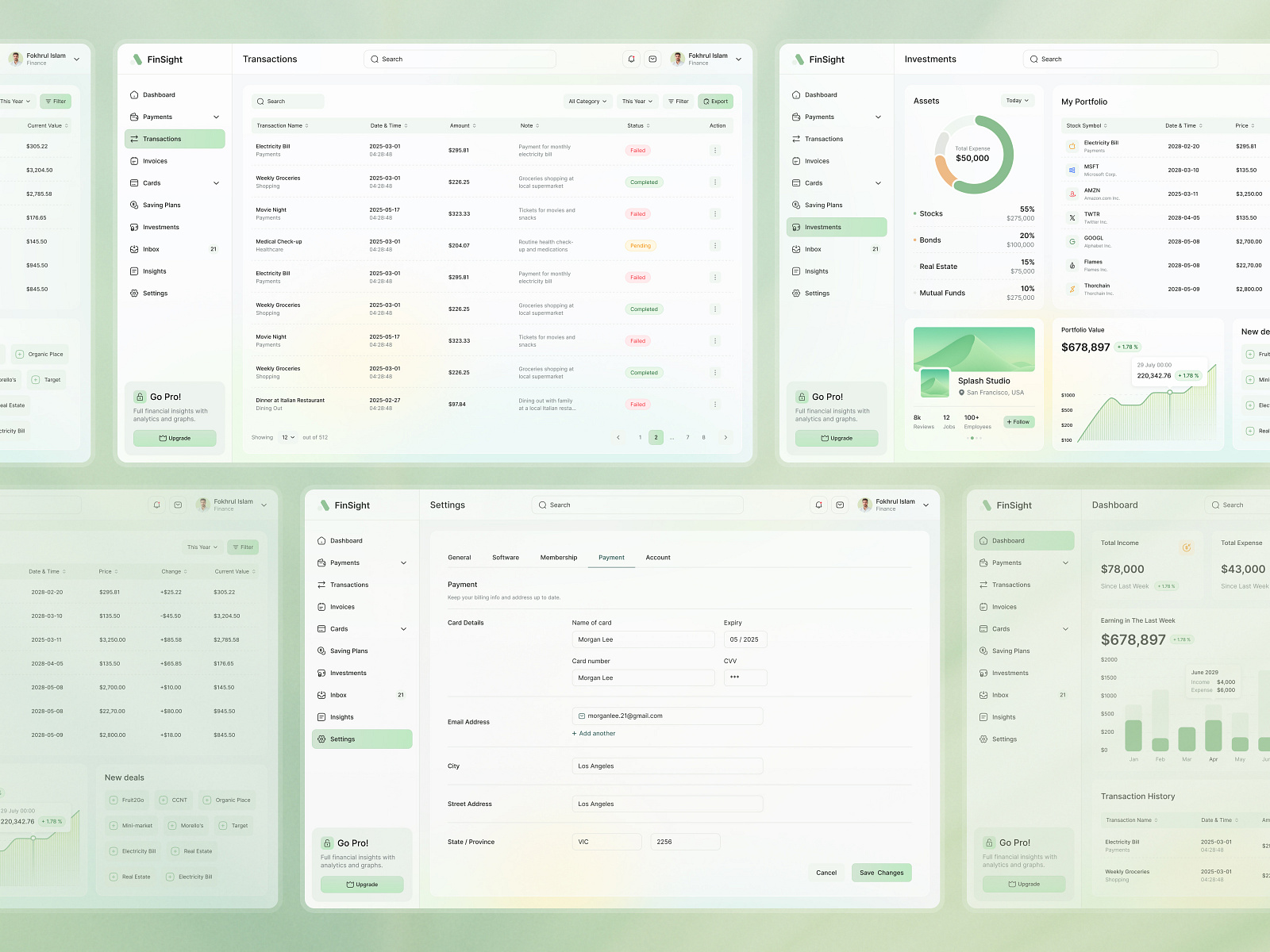 Fintech Dashboard Ui Design - Transaction and Settings Page by ...