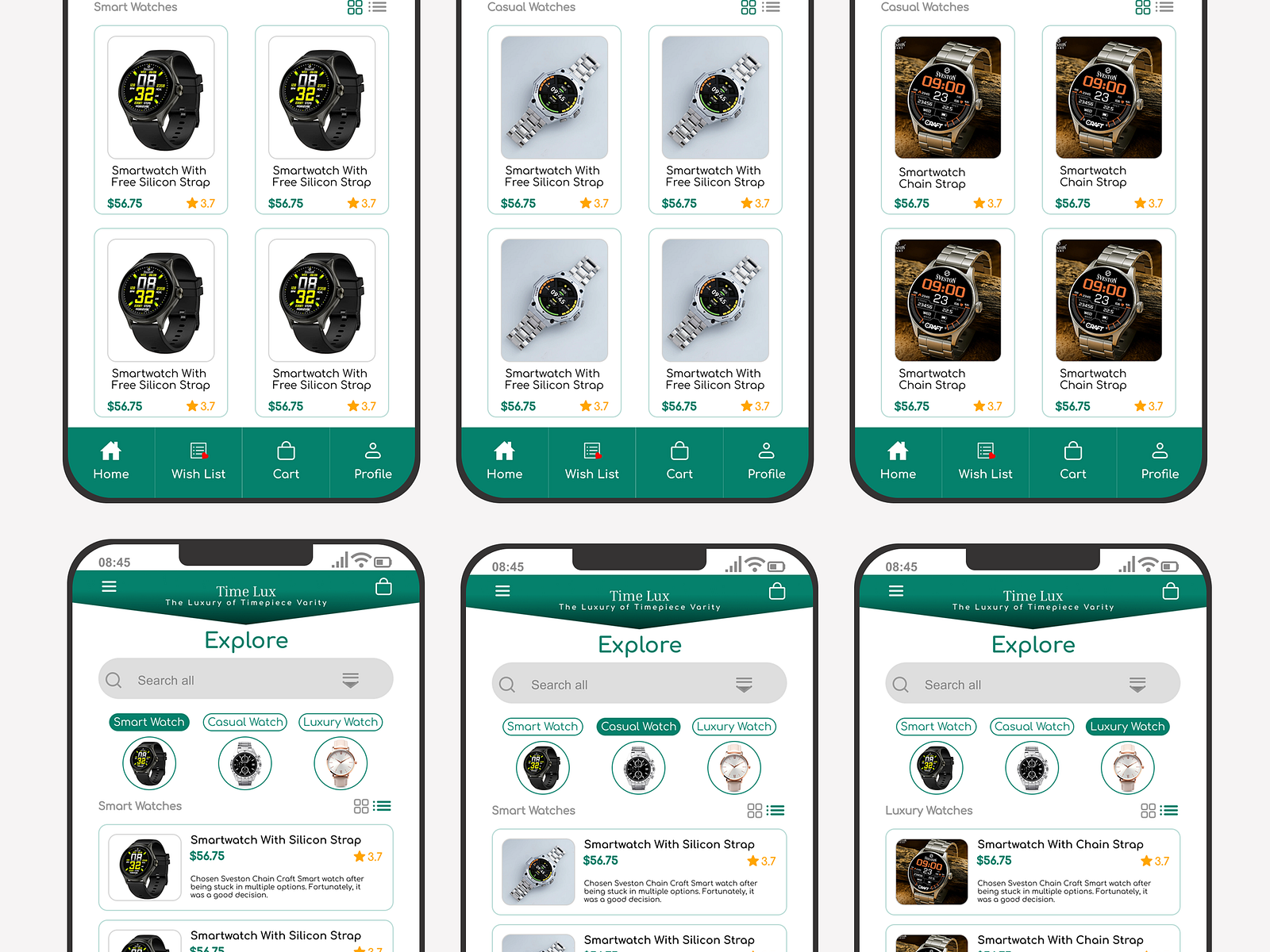 Time Lux – Smartwatch App UI | Product Grid & List Views by Moeen Raza ...