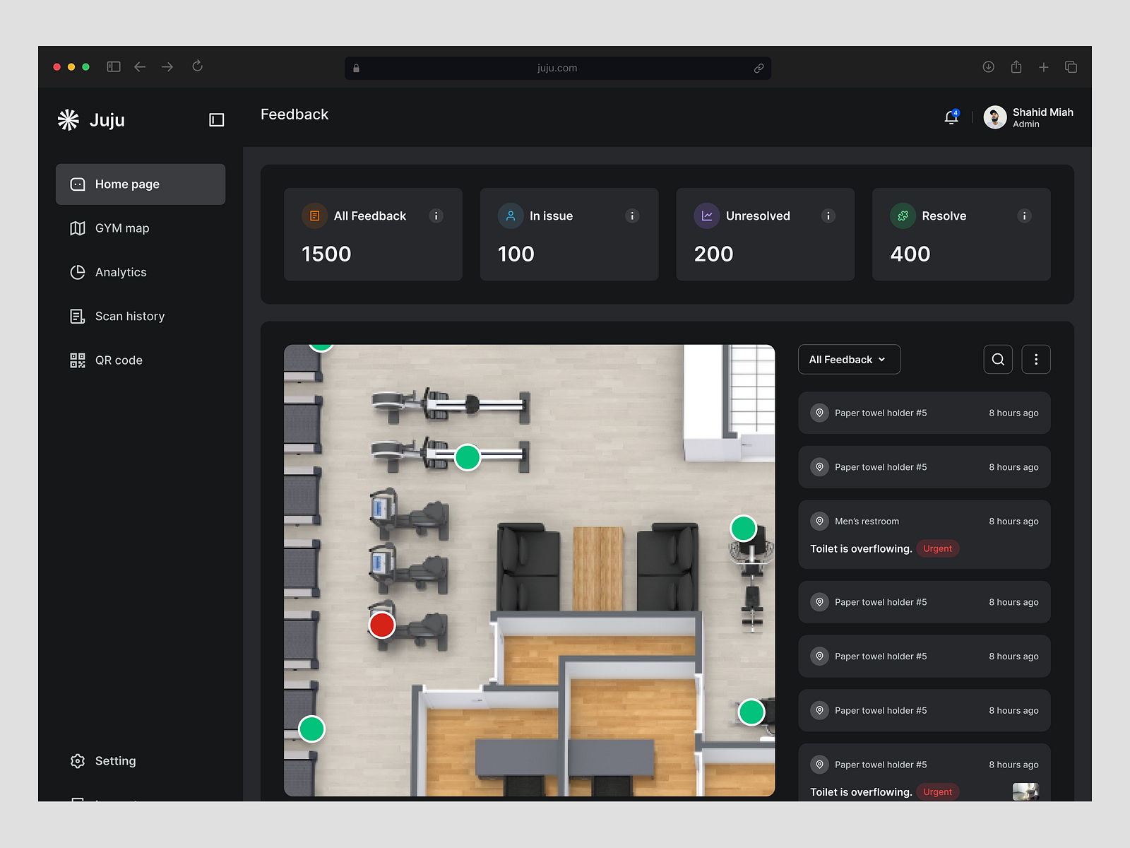 Juju- Gym Equipment Feedback Tracker Dashboard UI by Wavespace - UI/UX ...