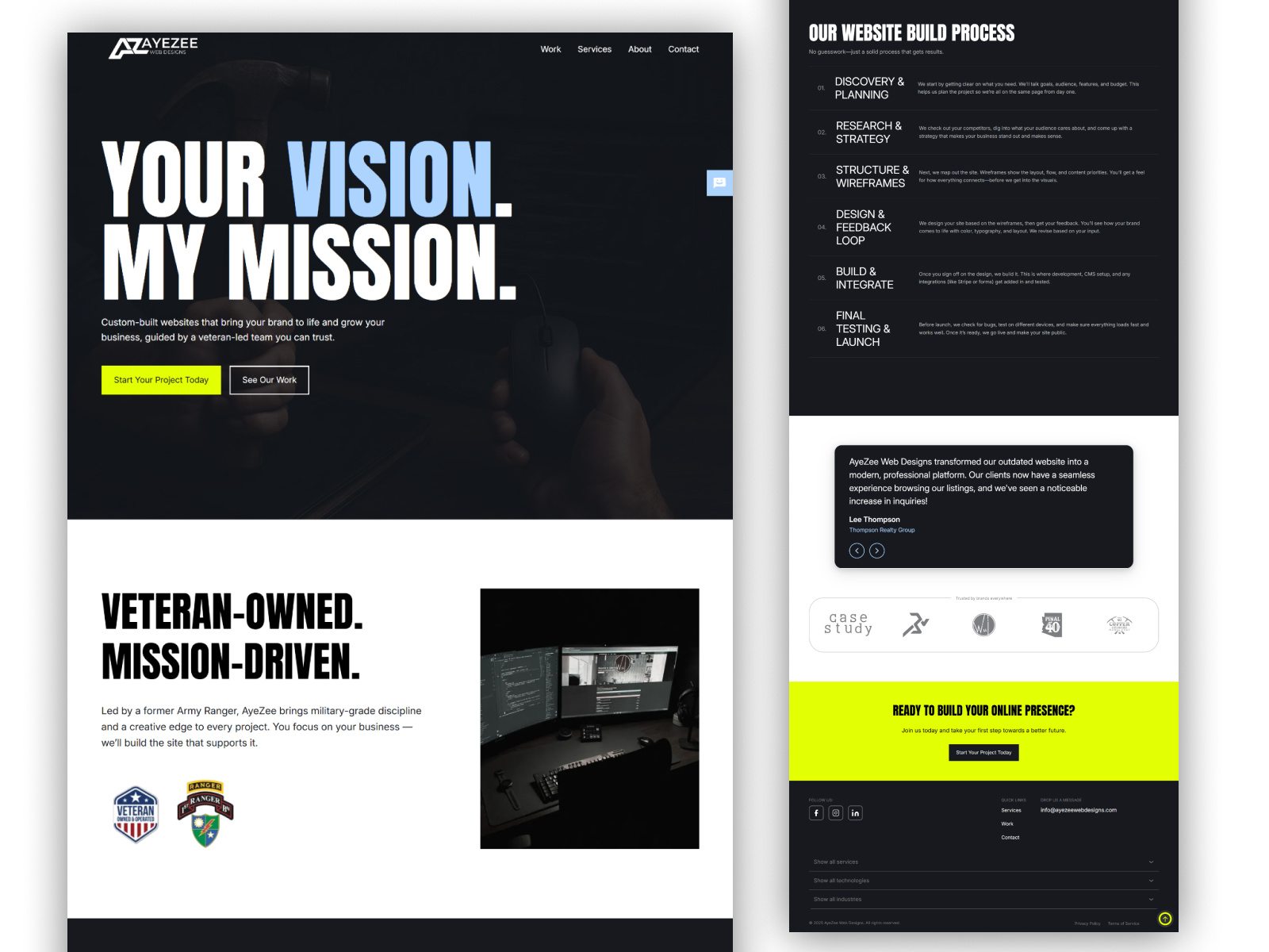 Homepage for AyeZee Web Designs by Aaron Soto on Dribbble
