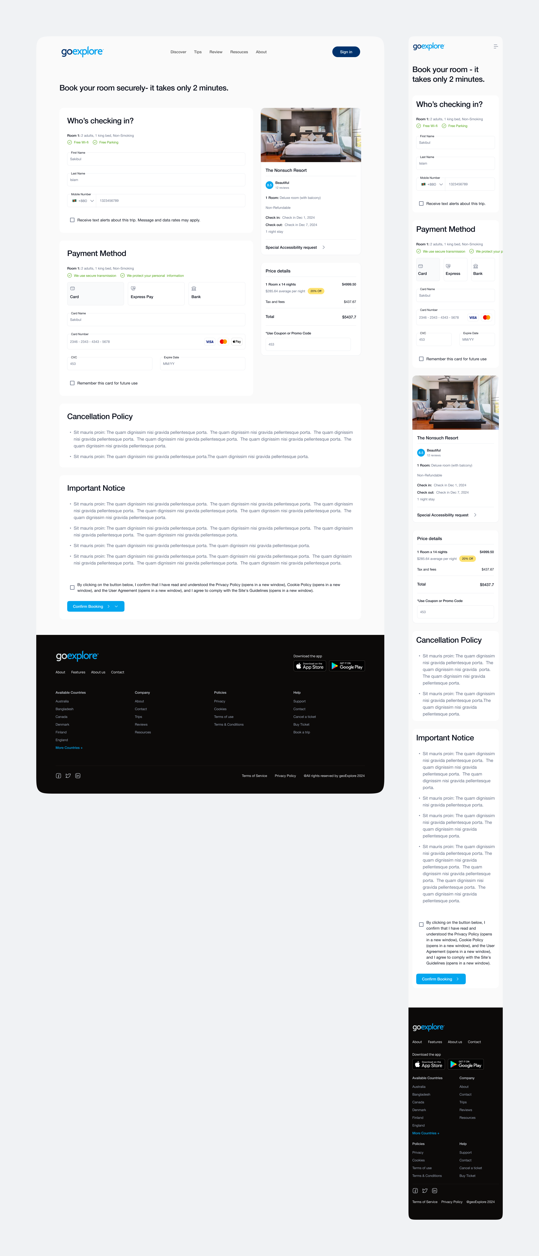 Travel Booking Checkout Page • GoExplore UI UX Design by ilias miah for ...