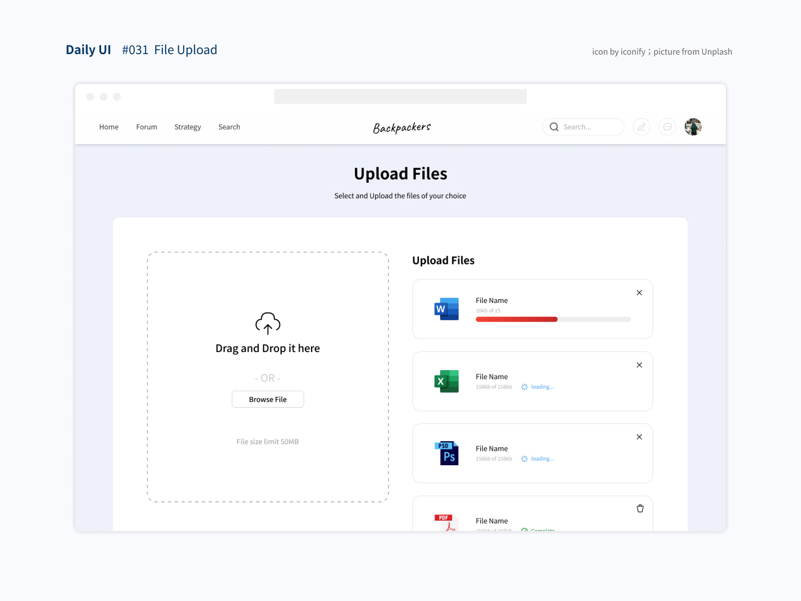 Daily UI #031 File Upload by YunnDian on Dribbble