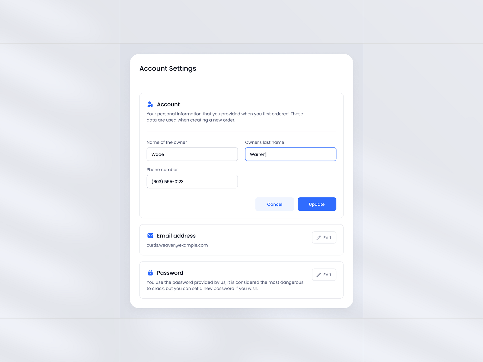 Account Settings • Modal Section by Vladyslav Dovhan on Dribbble