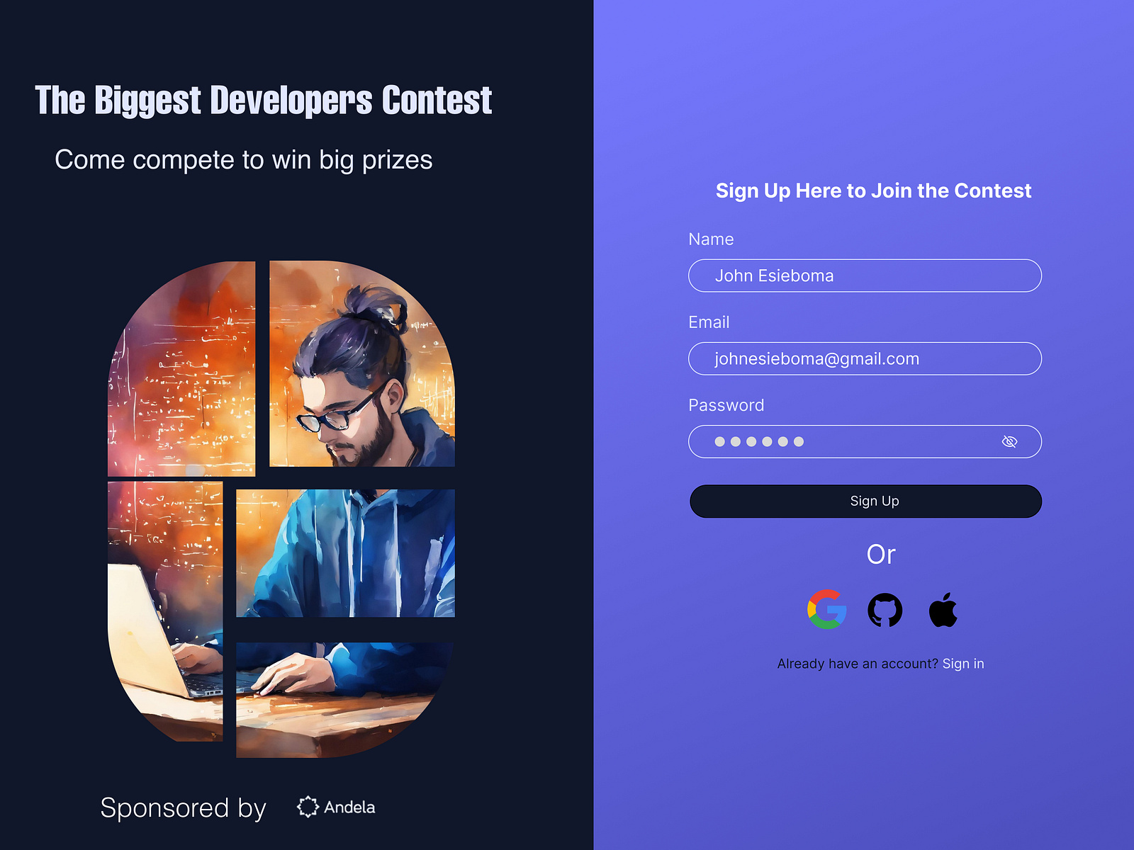 Contest Registration UI Design by John Esieboma on Dribbble