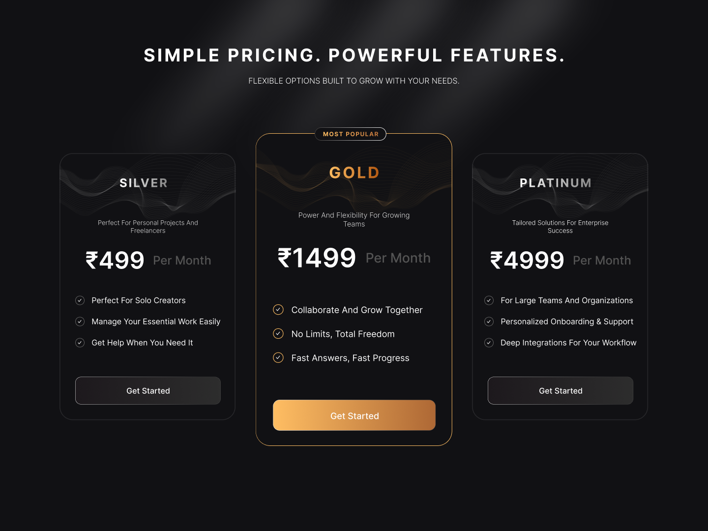 Pricing Plan UI Design - Black & Gold by vinayak k kumar on Dribbble
