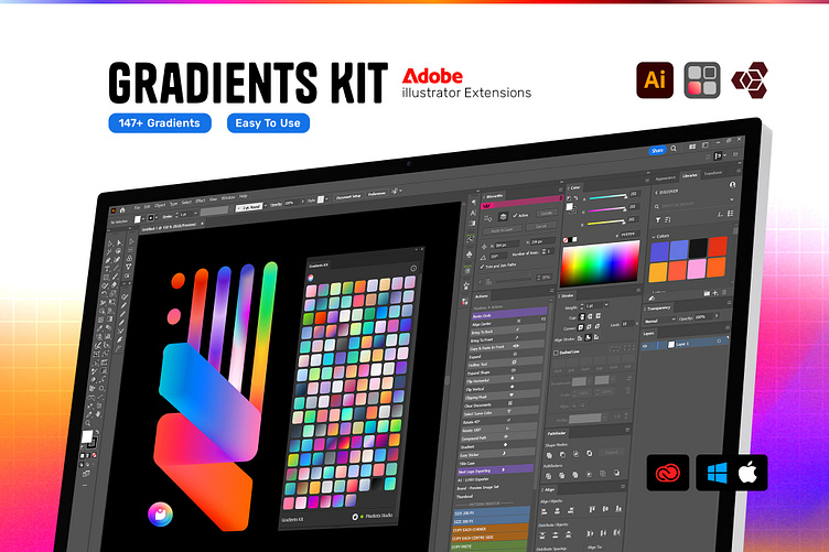Gradients Kit Adobe illustrator Extension by Pixeliota on Dribbble