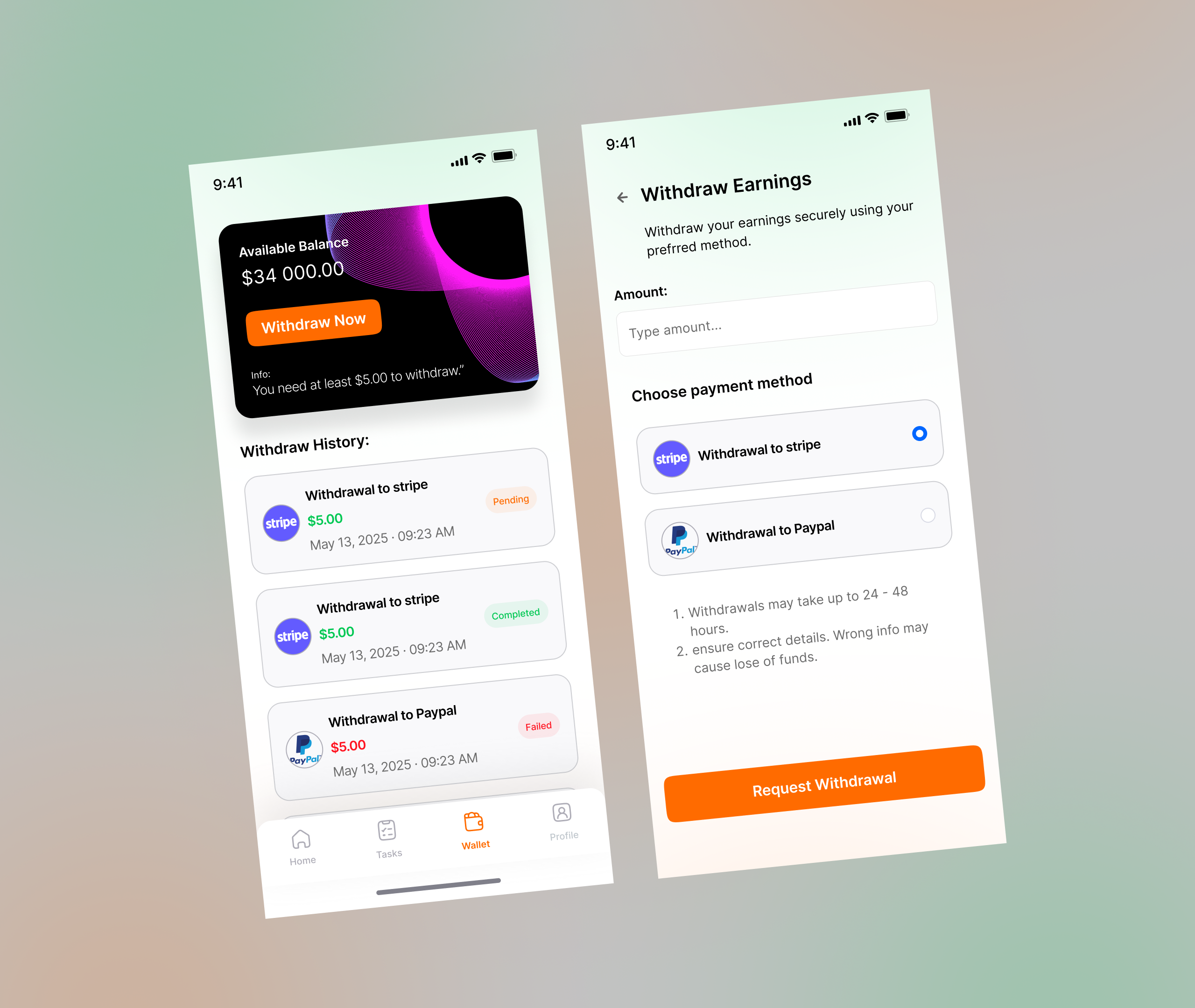 Wallet & Withdraw UI – Stripe & PayPal Integration | Mobile App by ...