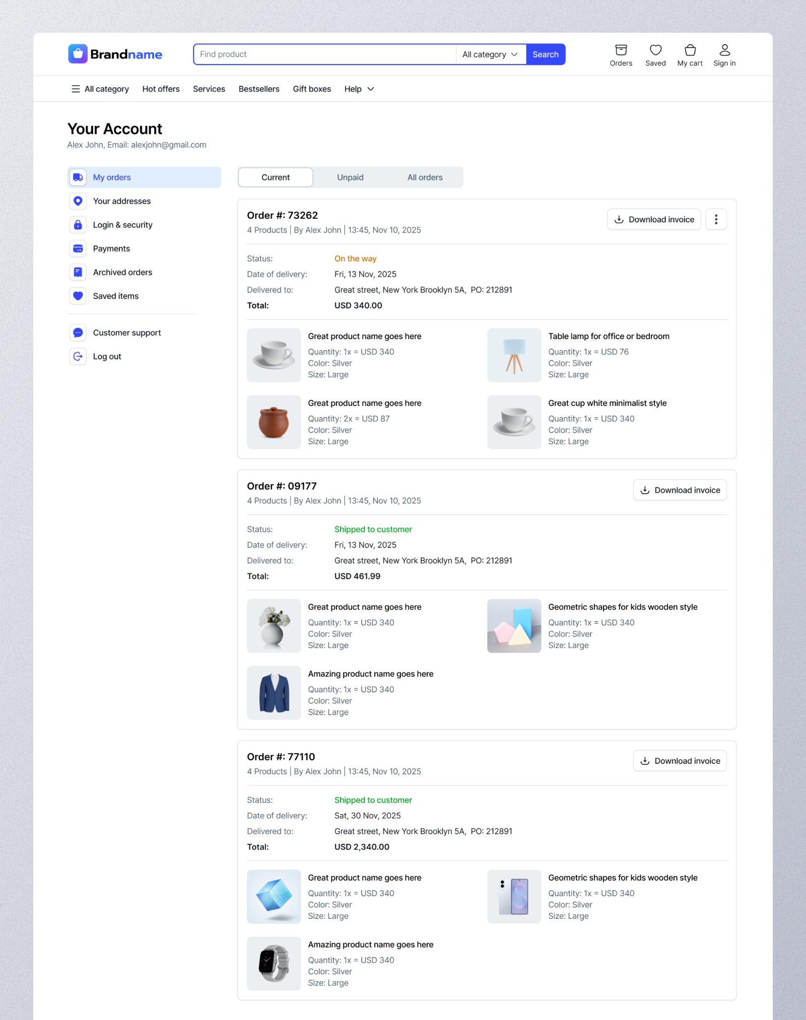 Orders page for e-commerce by Final UI — Design Studio on Dribbble