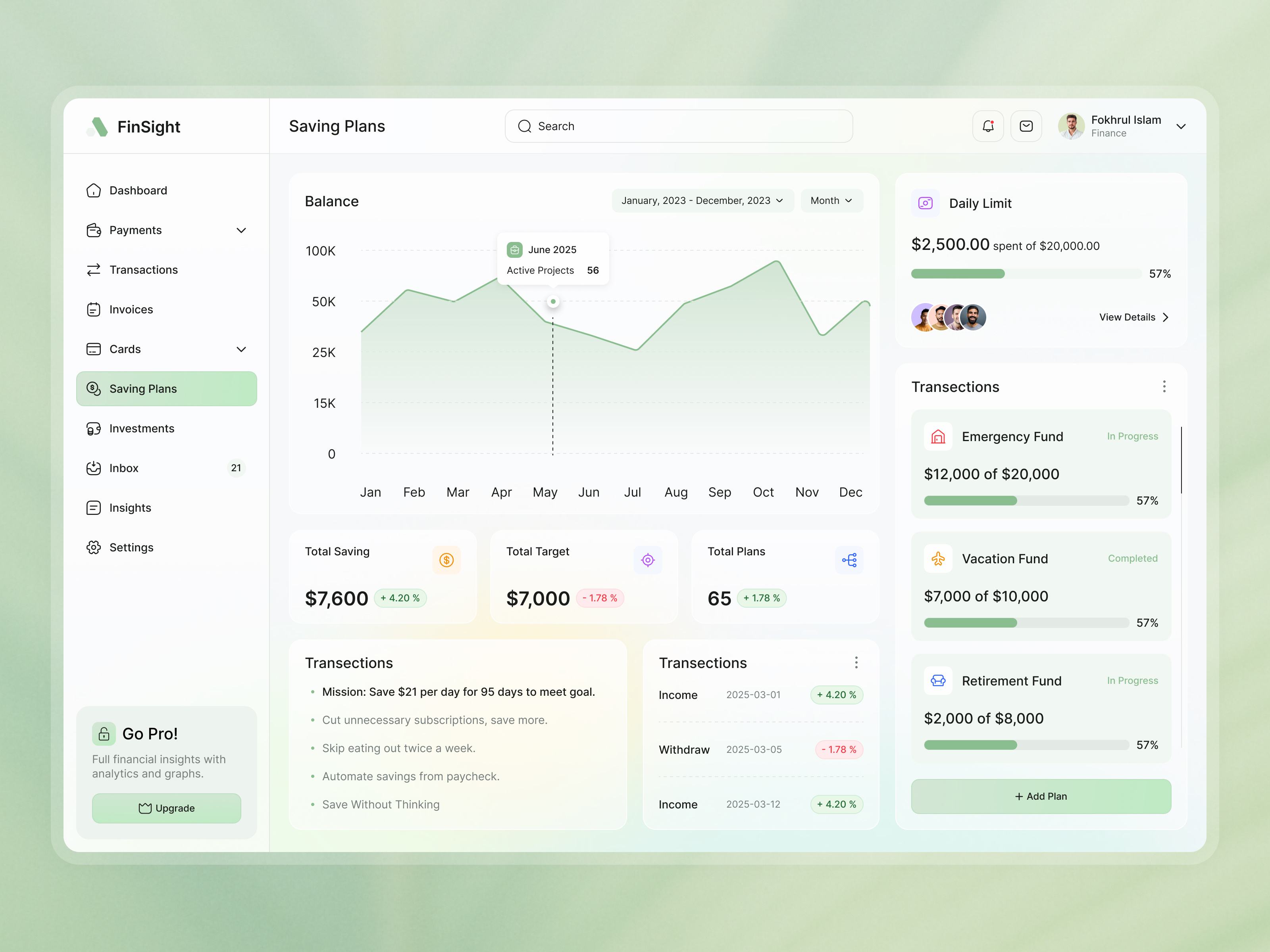 Fintech Dashboard UI - Savings Plan by SpineEdge for SpineEdge Studio ...