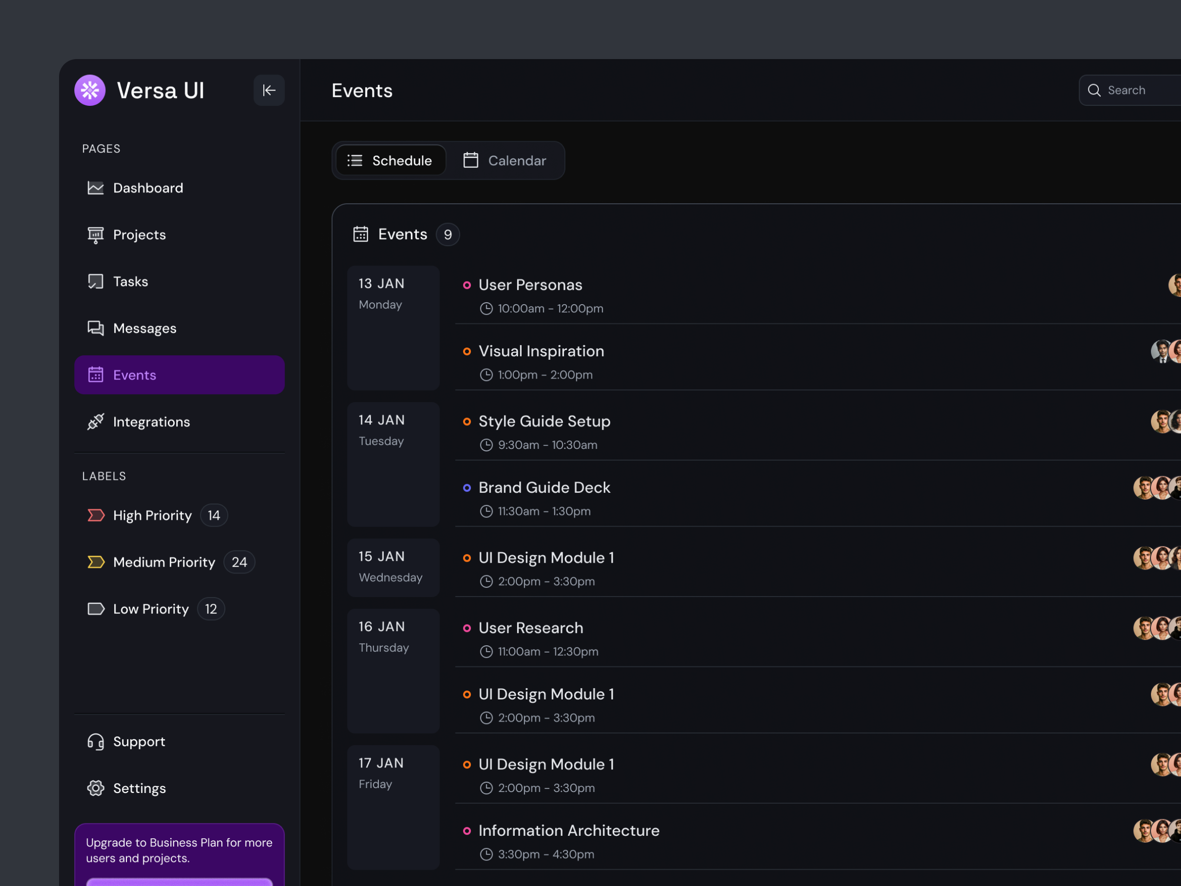 Events Flow - Versa UI by Kushal Jain on Dribbble