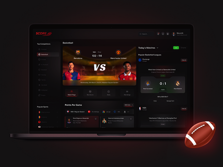 Sports Dashboard UI Design by SK Billal Hossain on Dribbble