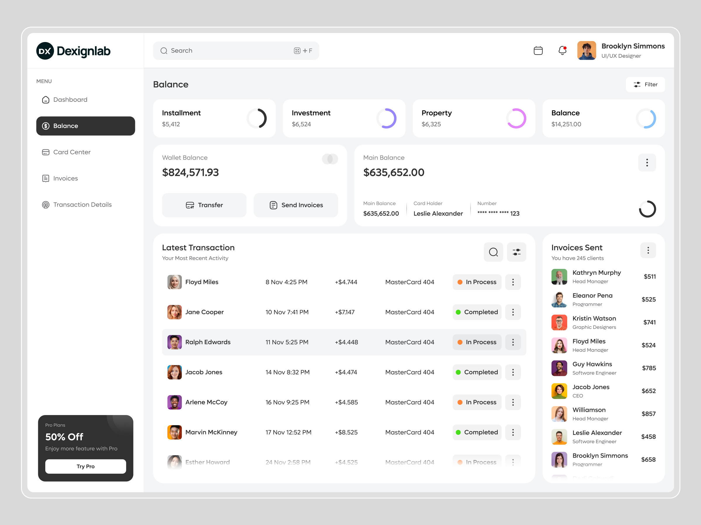 Finance Dashboard - Balance by MD Mostahid on Dribbble