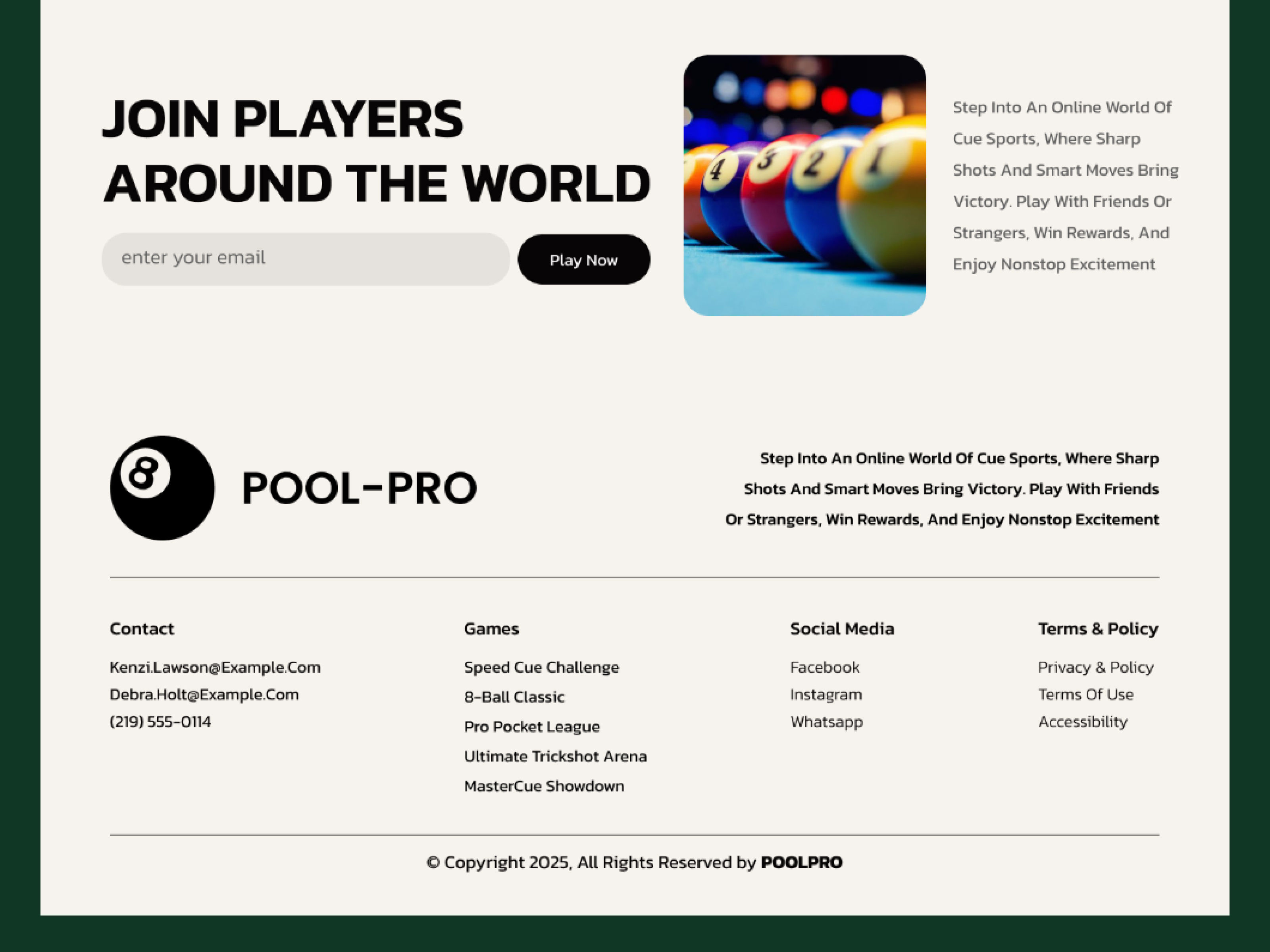 POOLPRO - Billiard Gaming Website UI Design by Techwitpro UI/UX for ...