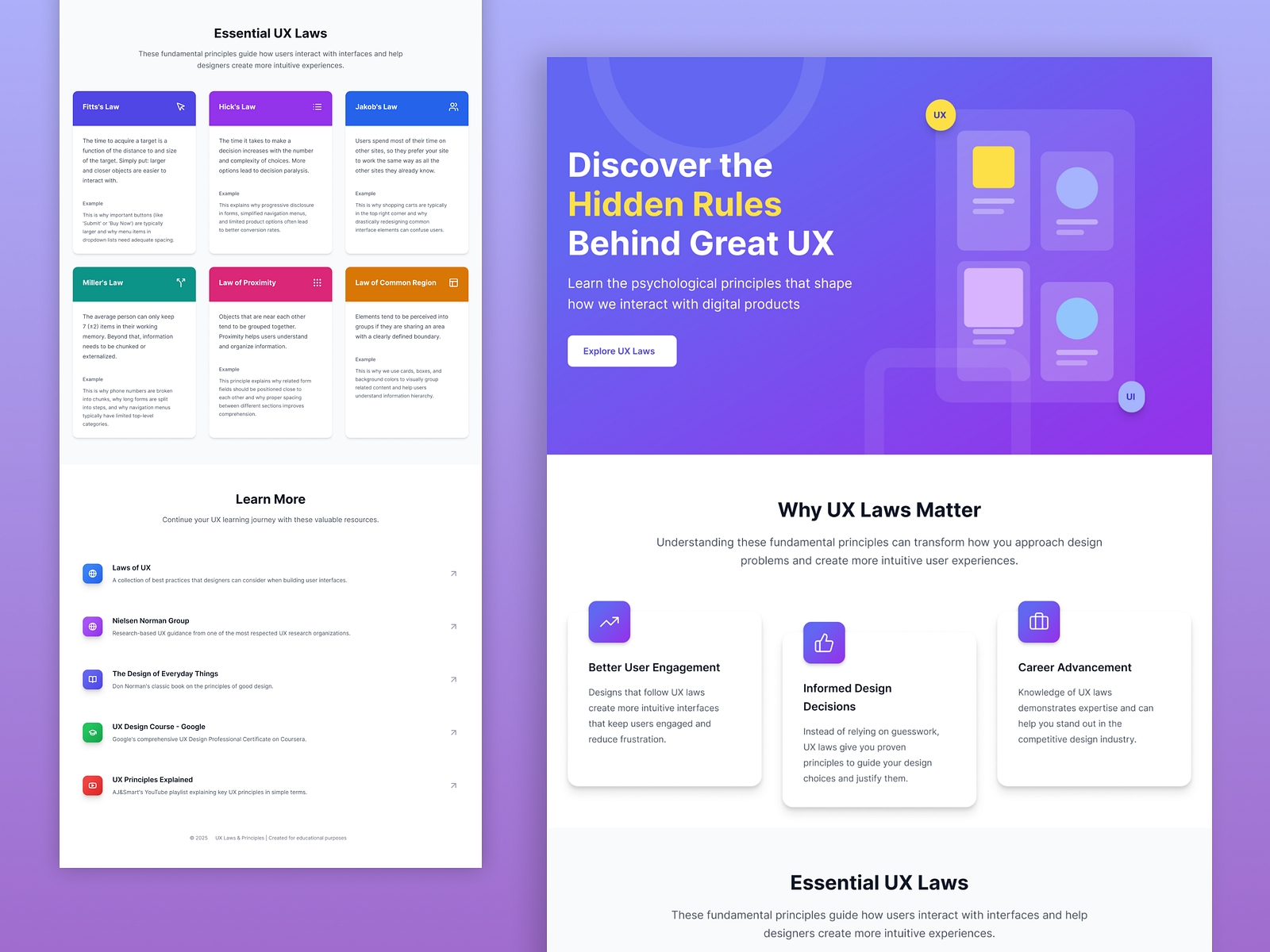 UX Laws Explained – Single Page UI by Darshna Adam on Dribbble