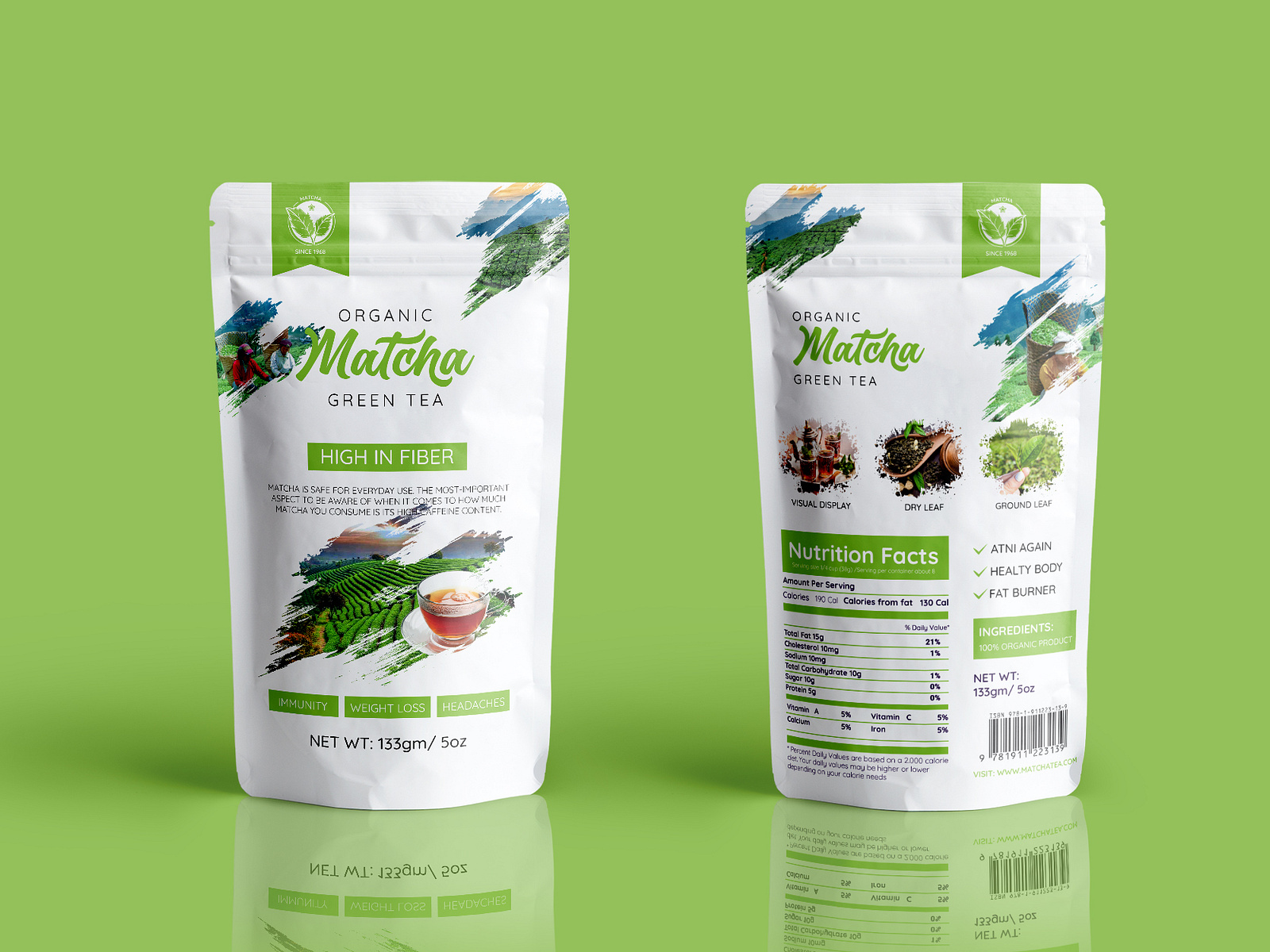 Organic Matcha Green Tea Pouch Packaging by Abdul Kader on Dribbble