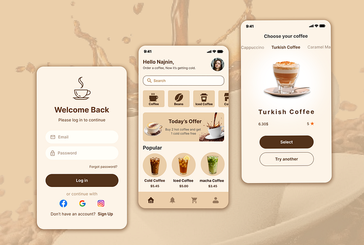 Coffee Shop App UI Design | UI Visual Design by Najnin Nahar Ratna on ...